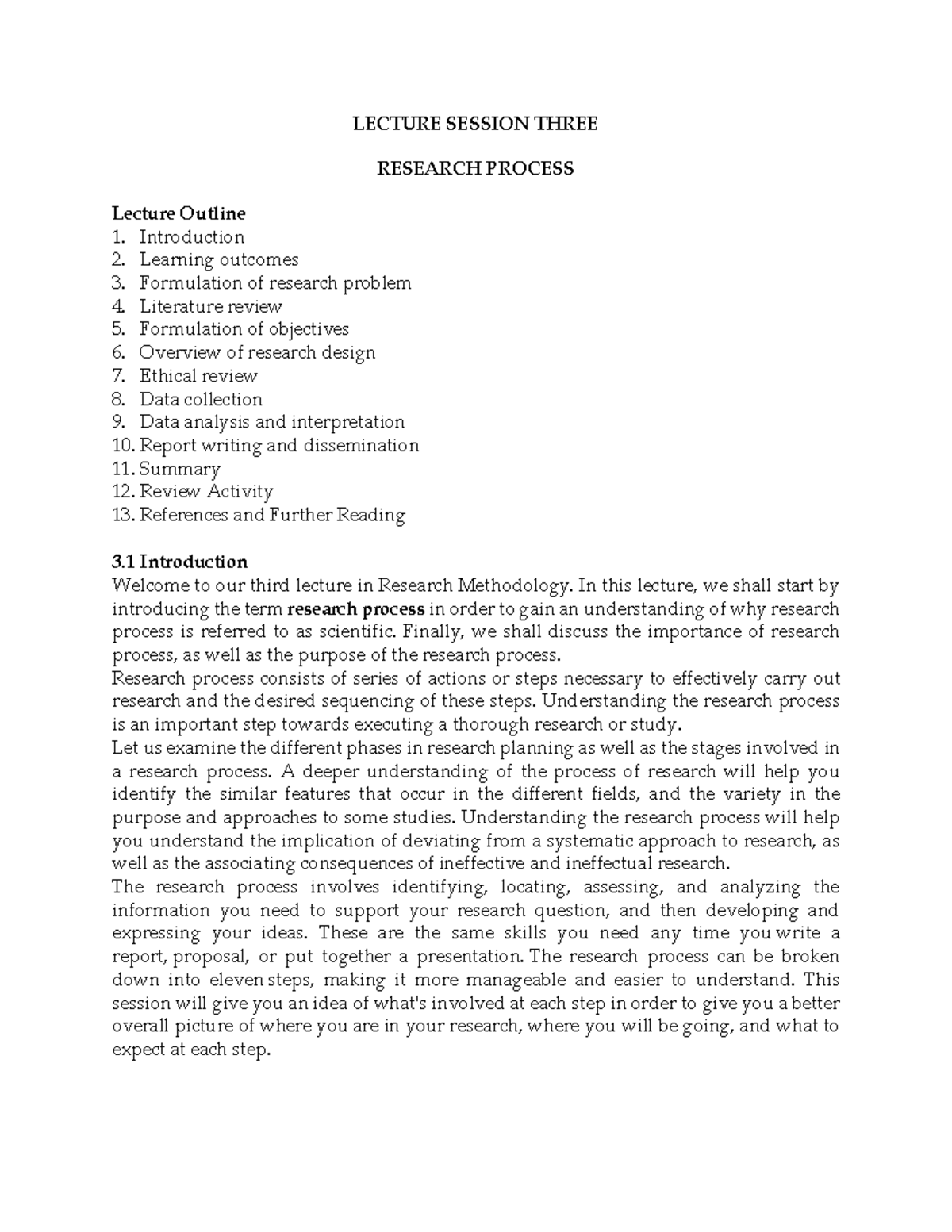 LECTURE SESSION 3: UNDERSTANDING THE RESEARCH PROCESS - Studocu