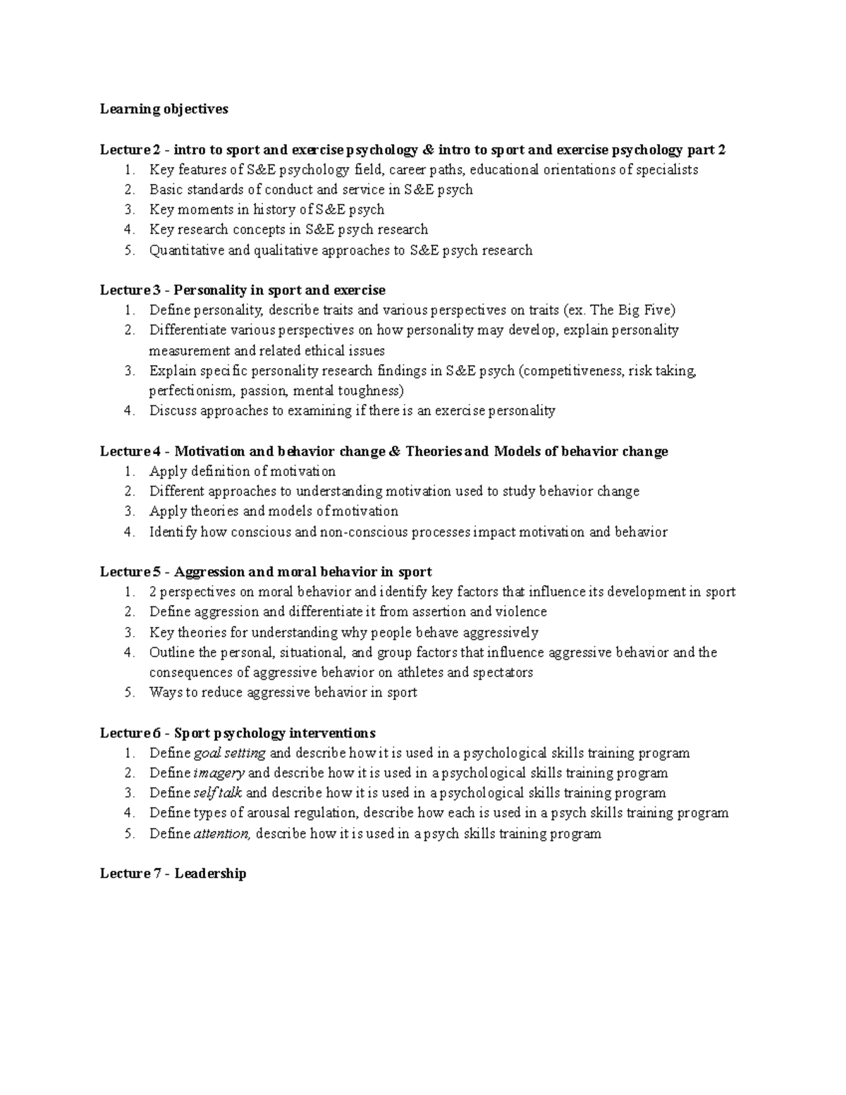 APA2140 - Midterm Study Notes on Sport & Exercise Psychology - Studocu