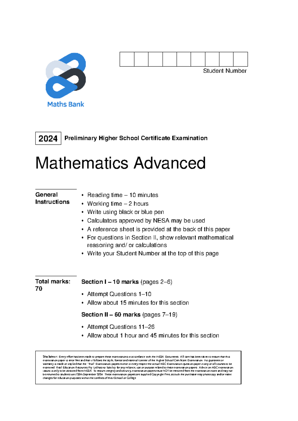 Math Bank Adv 2024: Preliminary HSC Mathematics Exam Guide - Studocu