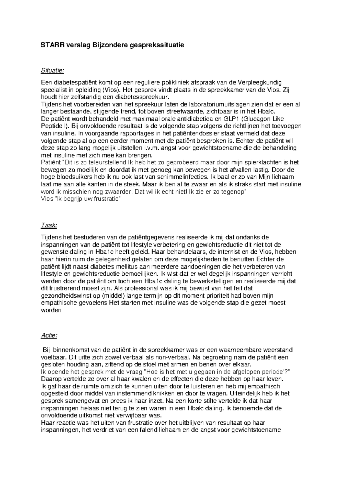STARR Verslag Diabetes Zorg: Bijzondere Gesprekssituatie & Reflectie ...