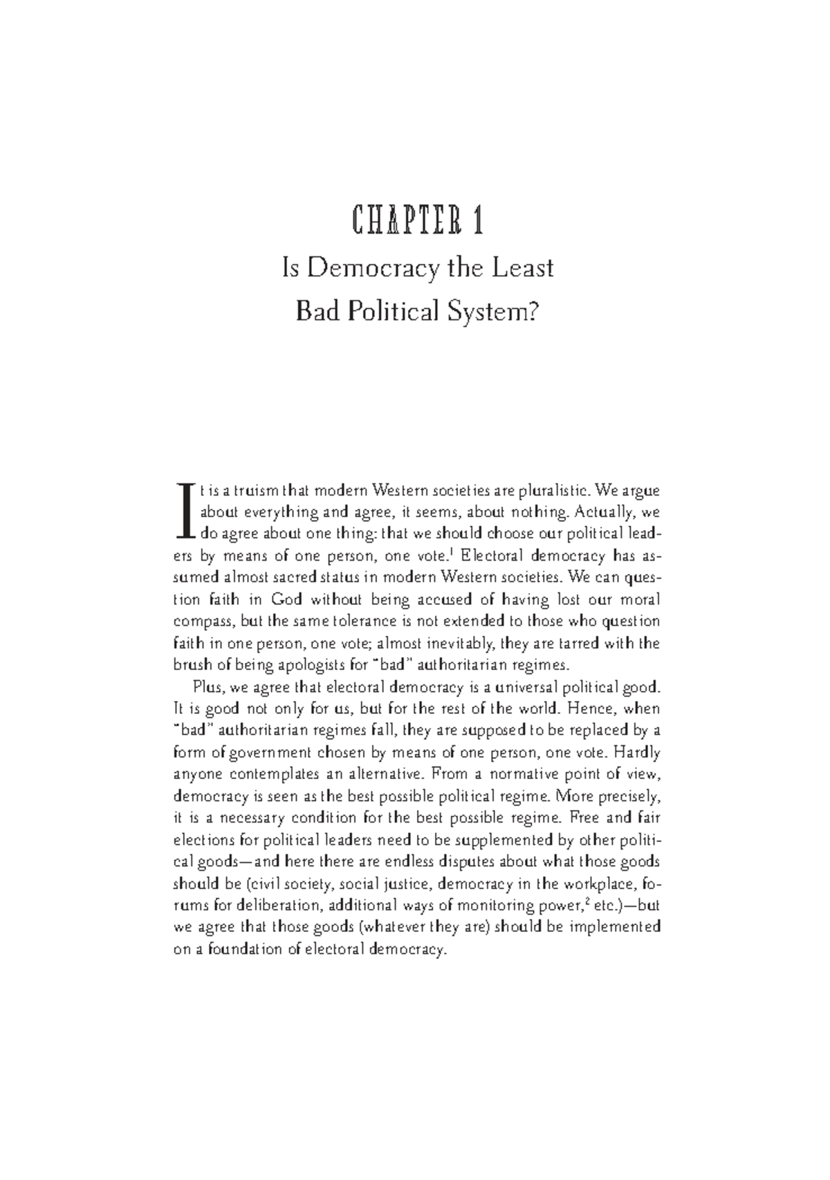 Chapter 1: Is Democracy the Least Bad Political System? - Bell's ...