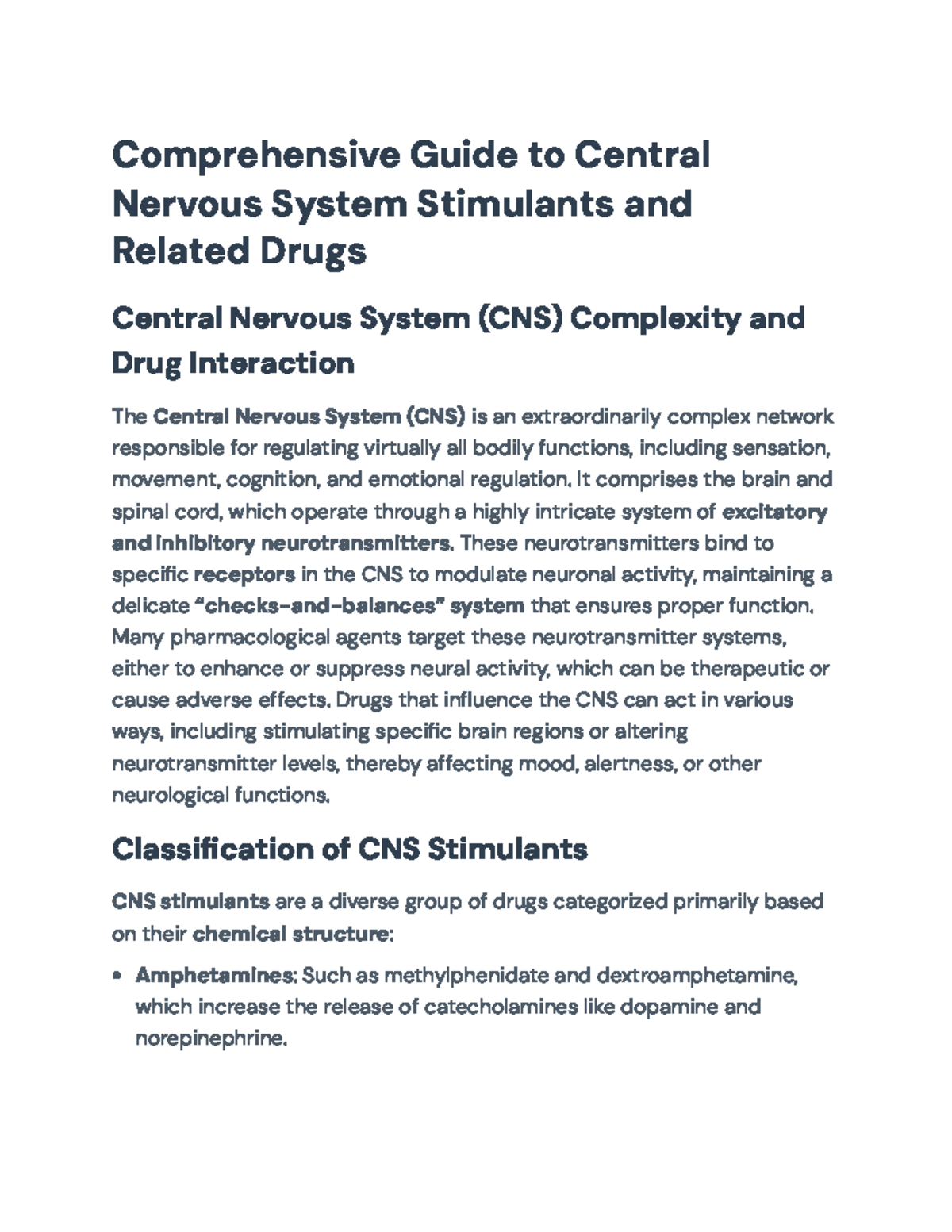 CNS Stimulants and Pharmacotherapy: A Comprehensive Overview - Studocu
