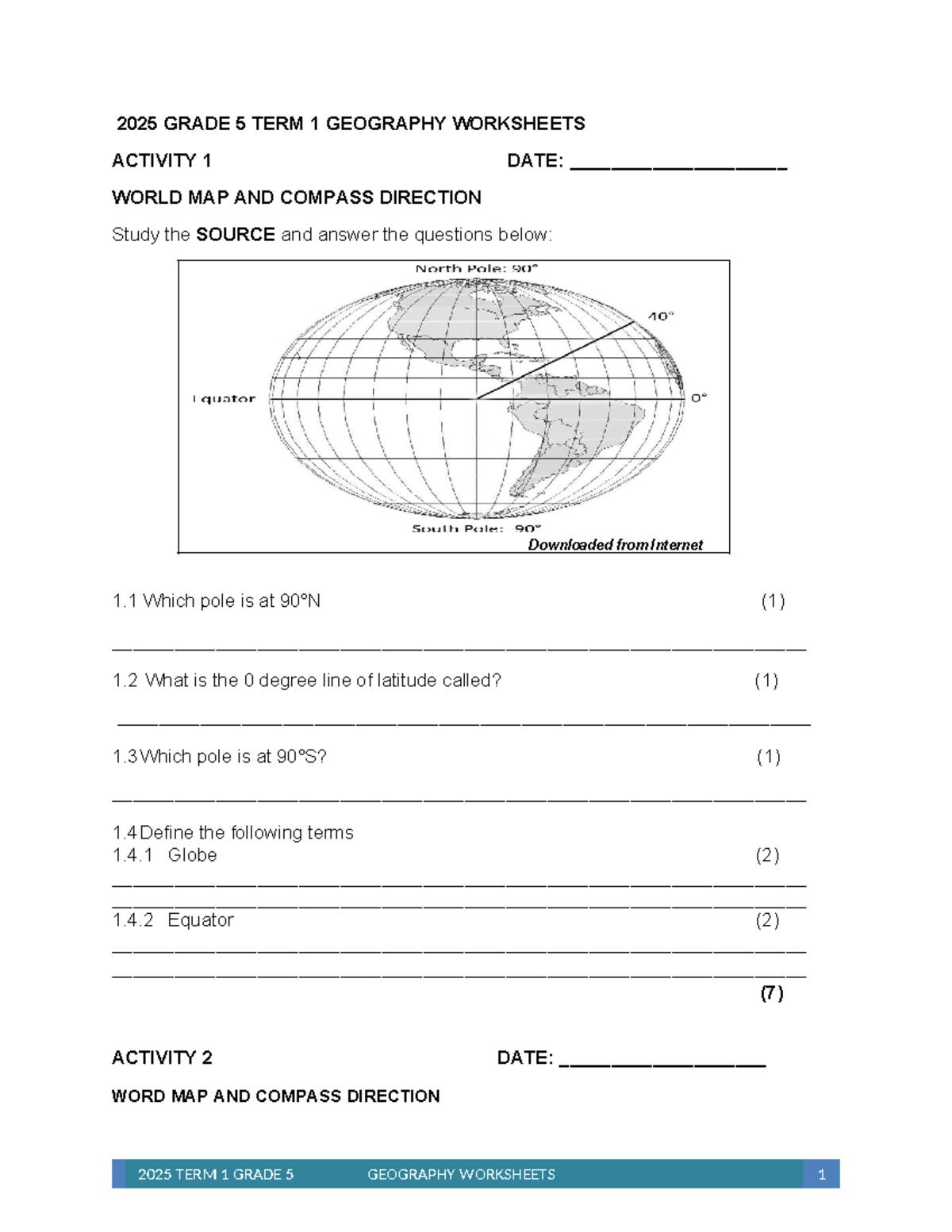 2025 GRADE 5 TERM 1 GEOGRAPHY WORKSHEET ACTIVITIES - Studocu