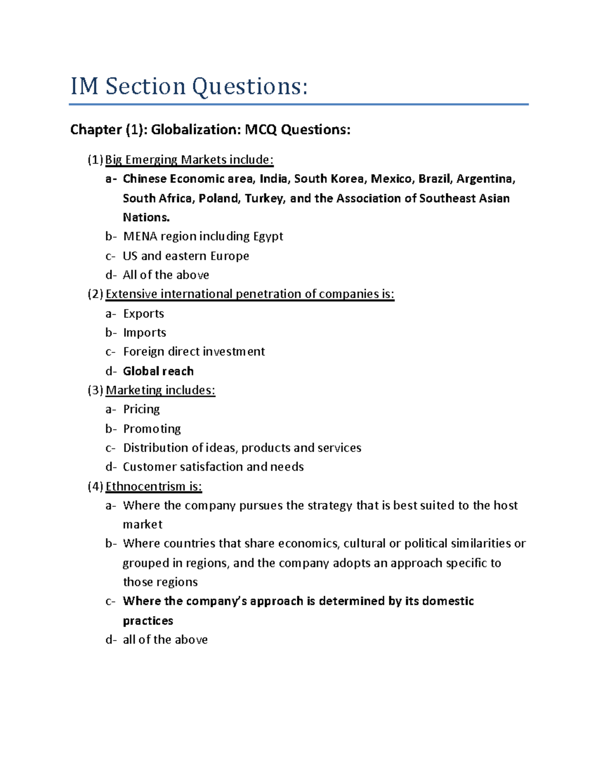 International marketing Section Questions 5e global marketing - IM ...