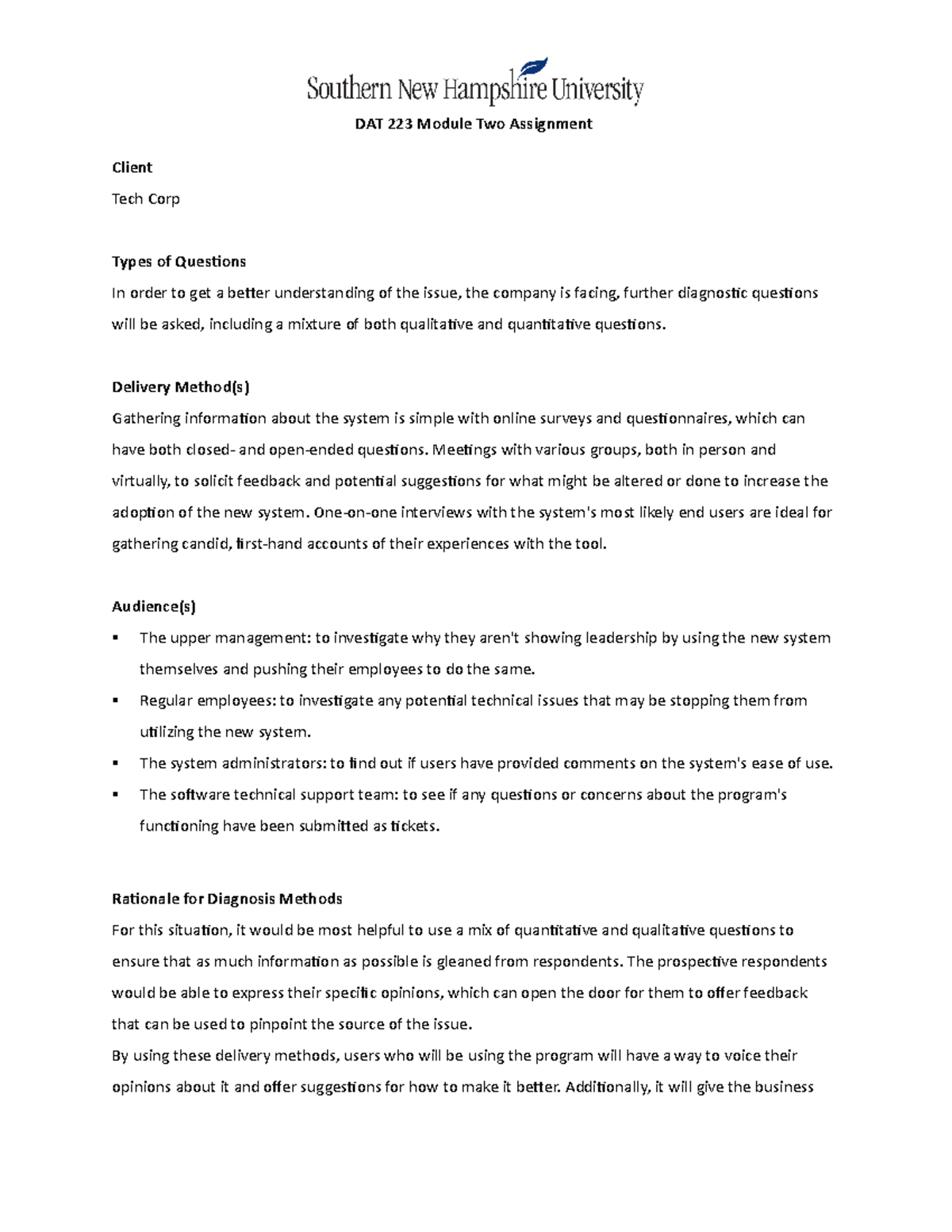 Dat 223 Module Two Assignment Dat 223 Module Two Assignment Client Tech Corp Types Of