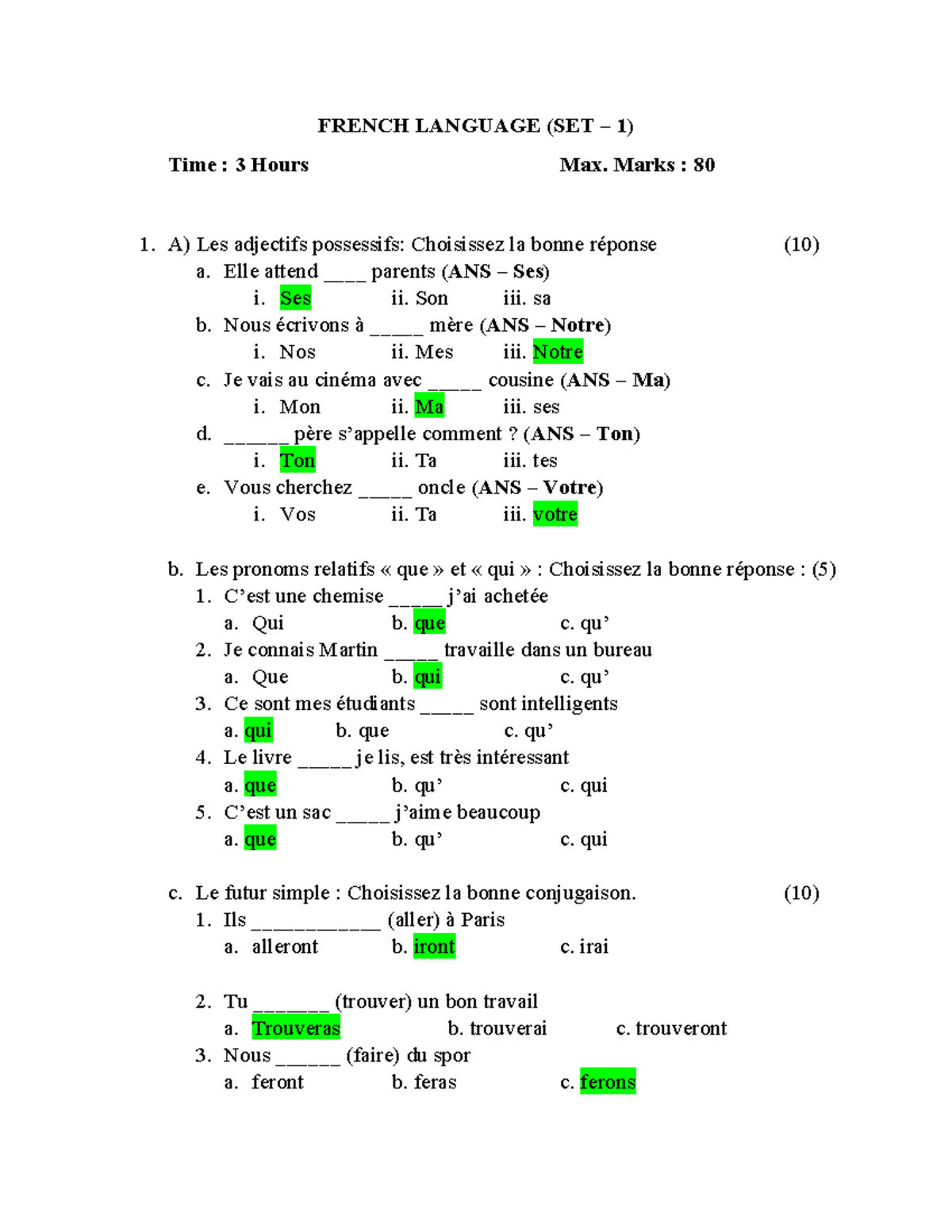 FRENCH LANGUAGE SET 1: Exam Practice & Exercises - Studocu