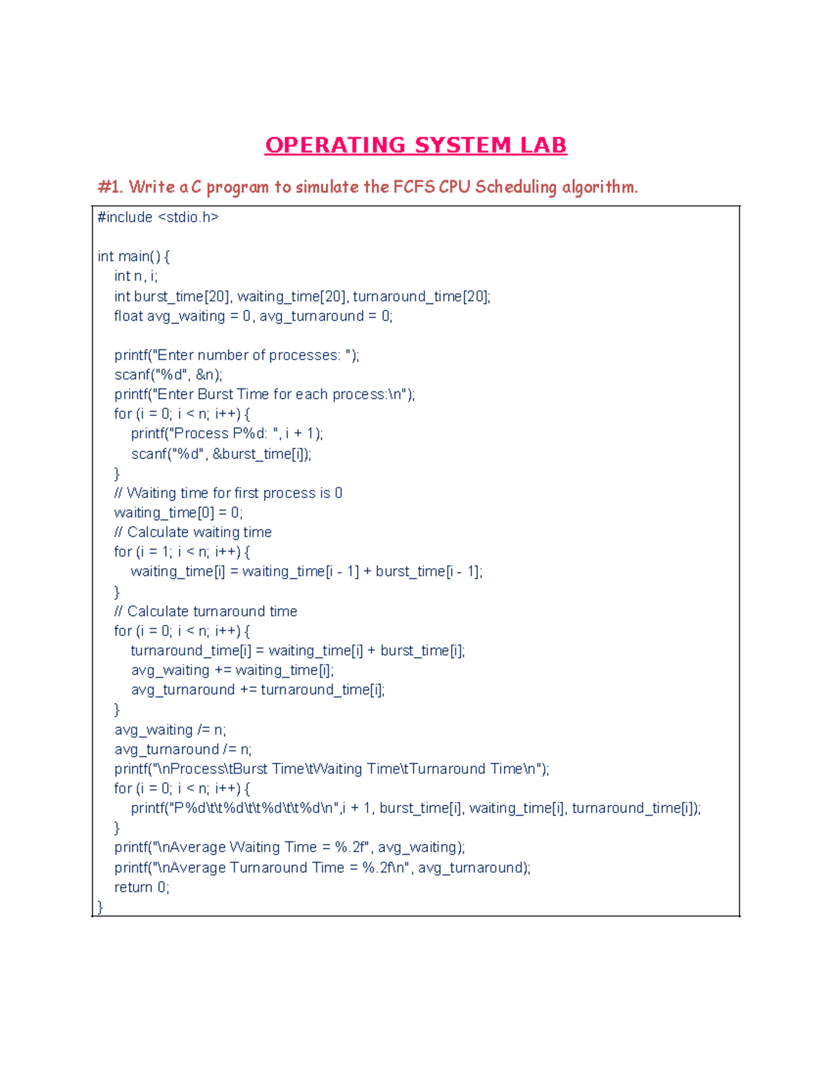 BCA II Sem OS Lab: C Programs for CPU Scheduling & IPC - Studocu