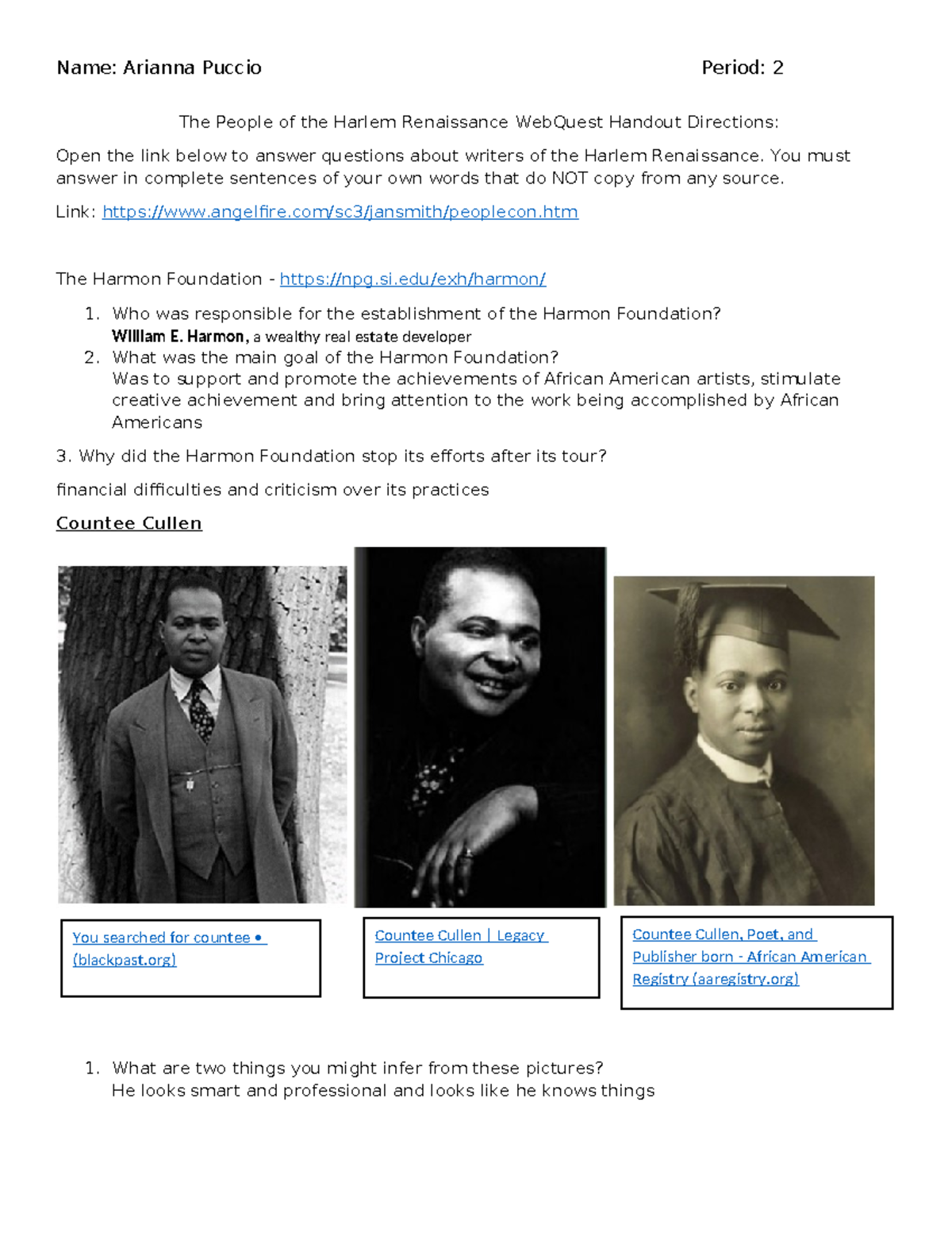 Harlem Renaissance WebQuest: Key Figures & Impact - Course 11 - Studocu