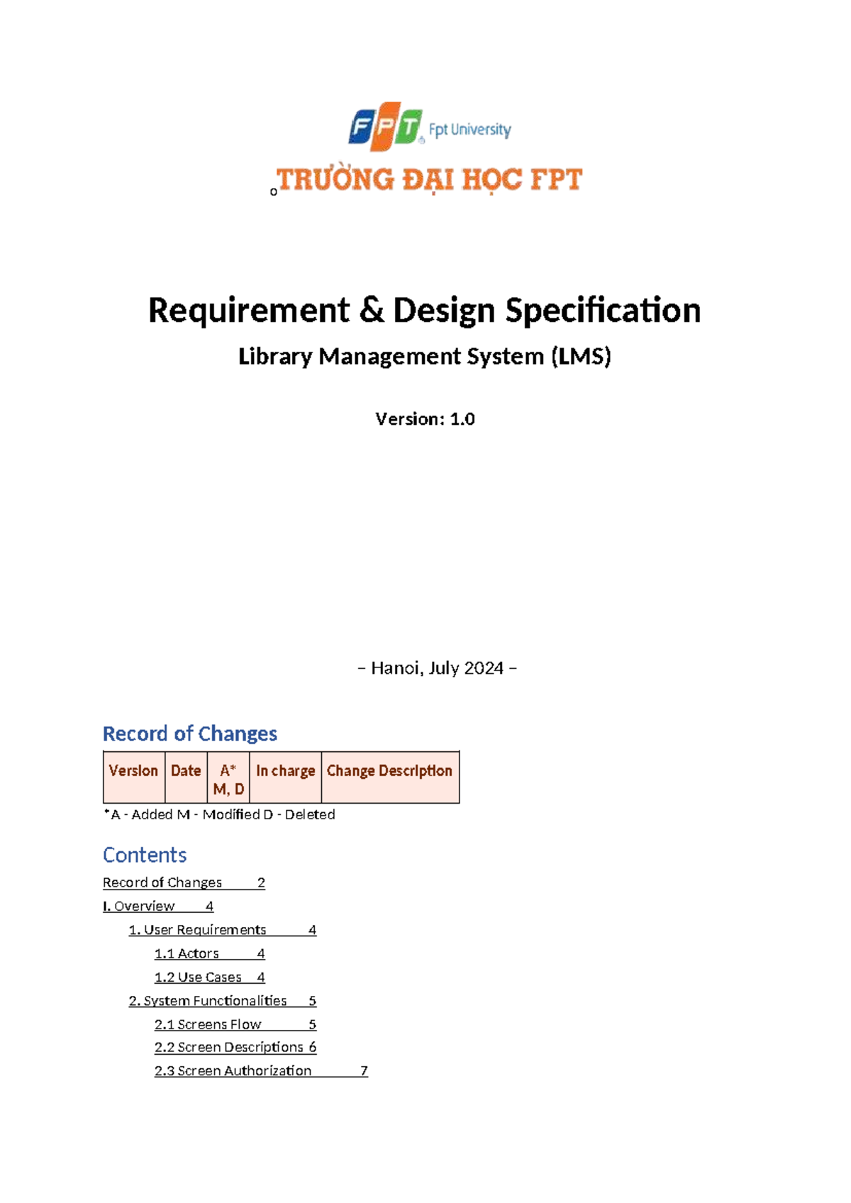 LMS Requirement Design Specification v1.0 for Library Management System - Studocu