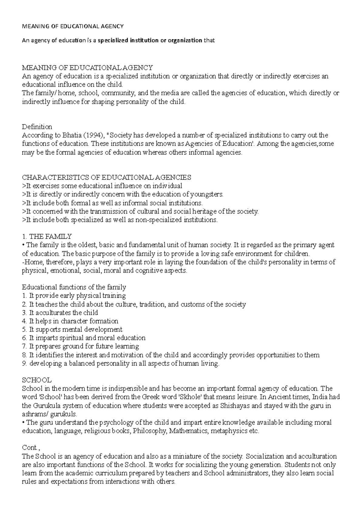 Agencies of education - MEANING OF EDUCATIONAL AGENCY An agency of ...