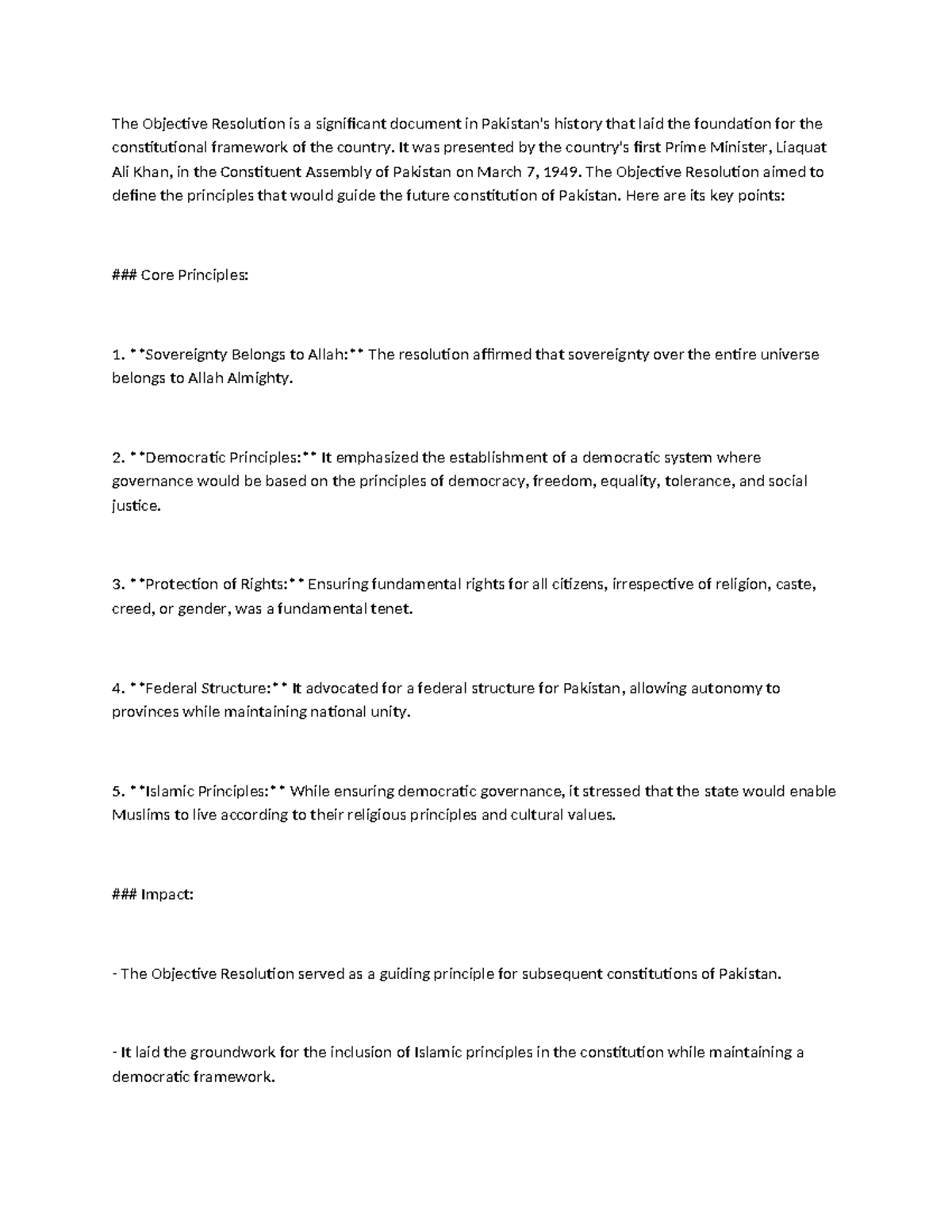 The Objective Resolution: Foundation of Pakistan's Constitution - Studocu