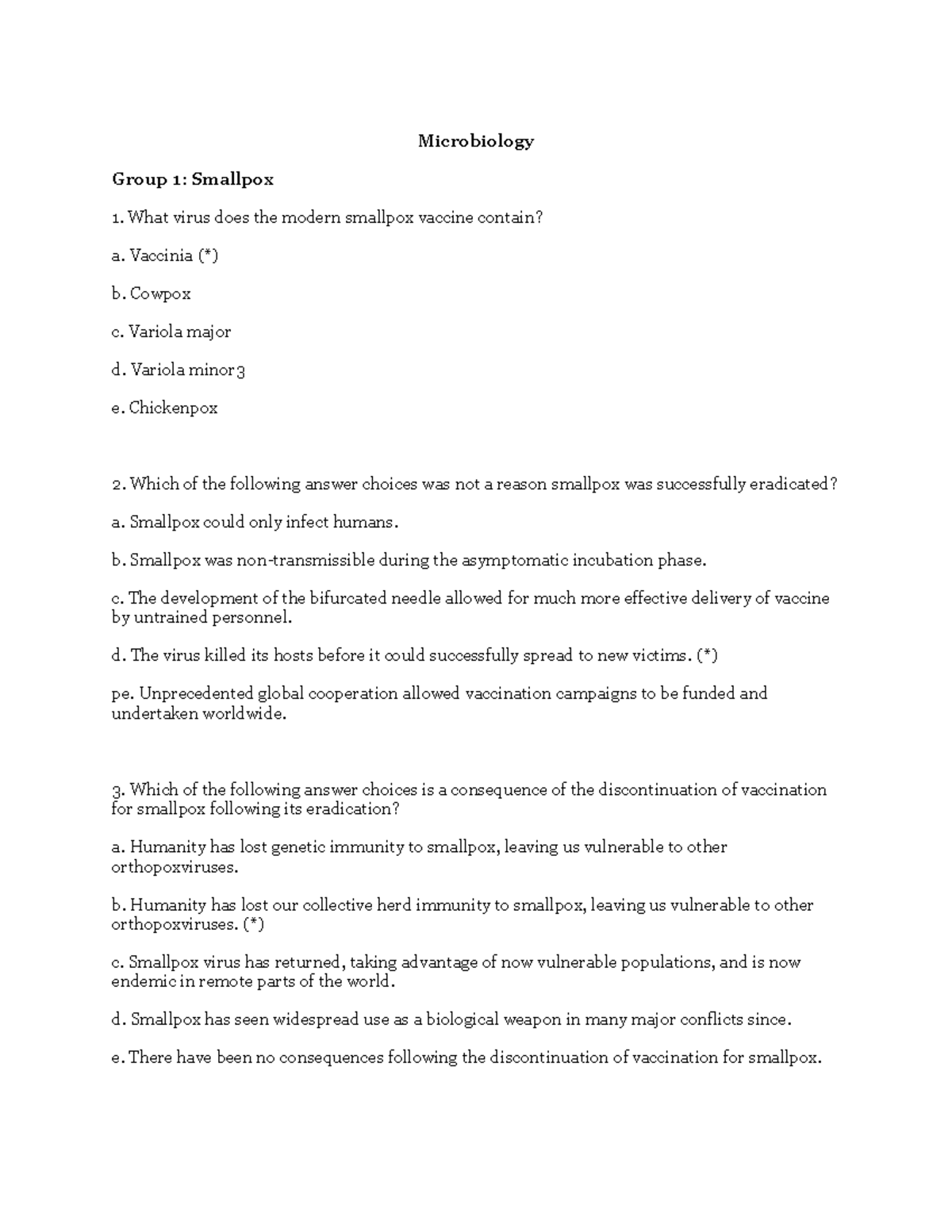 Microbiology Group 1: Smallpox, Polio, Mumps, Measles, and More Exam ...