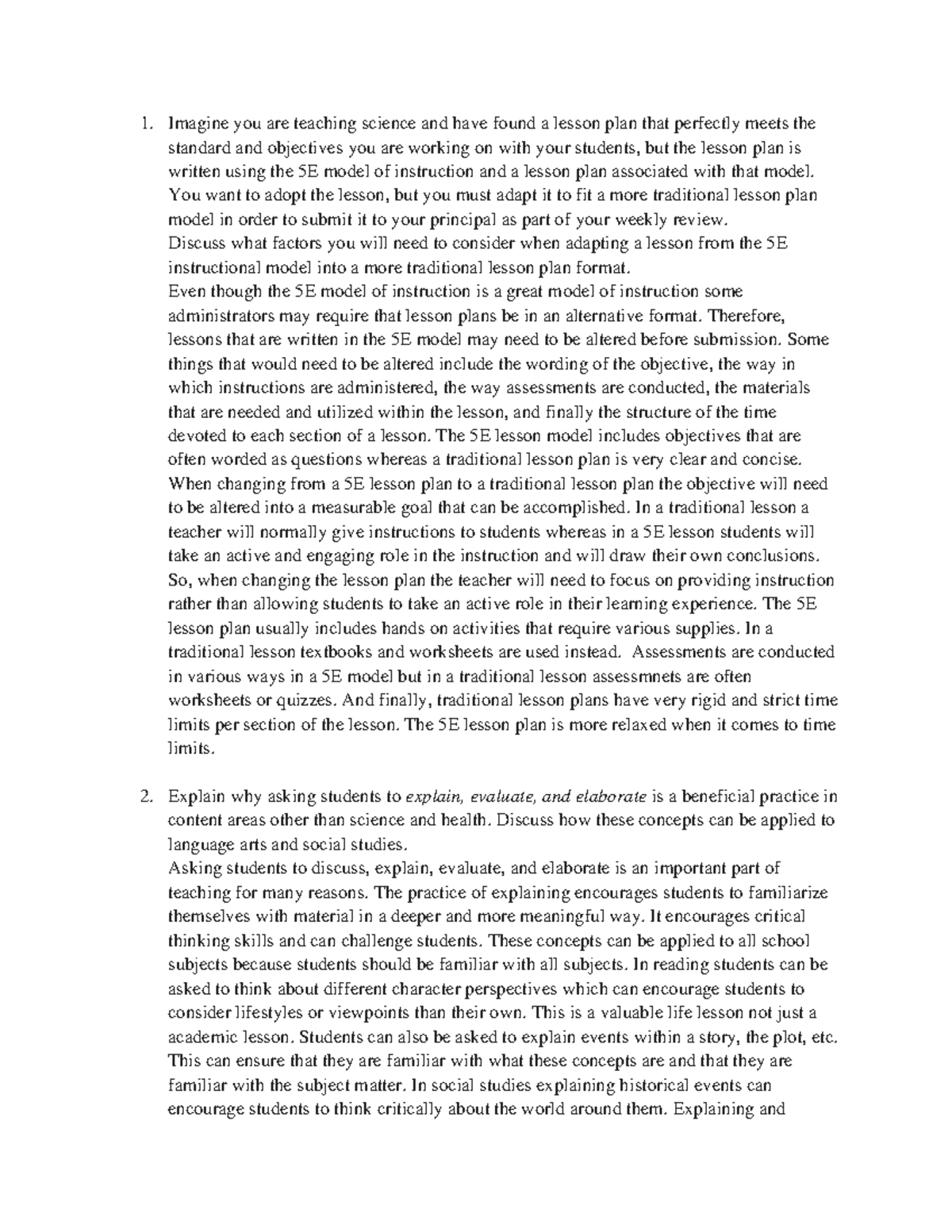 ELM-361 T2 DQ - Topic 2 discussion questions - Imagine you are teaching ...