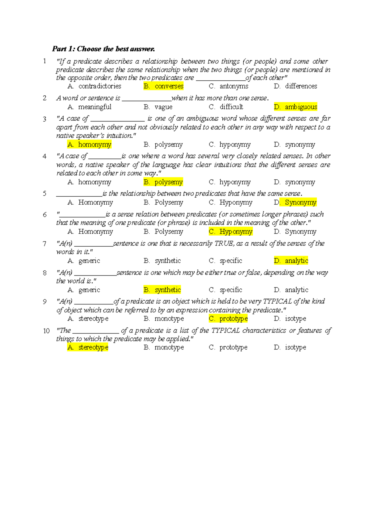 Semantics Assignment: Answer Key and Explanation Guide - Studocu
