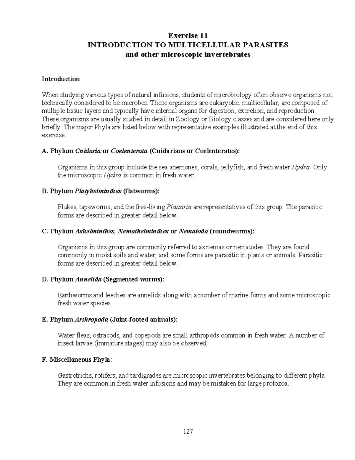 Exercise 11: Introduction to Multicellular Parasites (Intro to ...