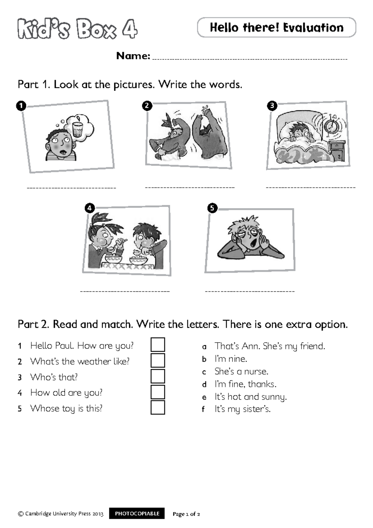 Kid's Box 4 Evaluation Test Workbook - Studocu