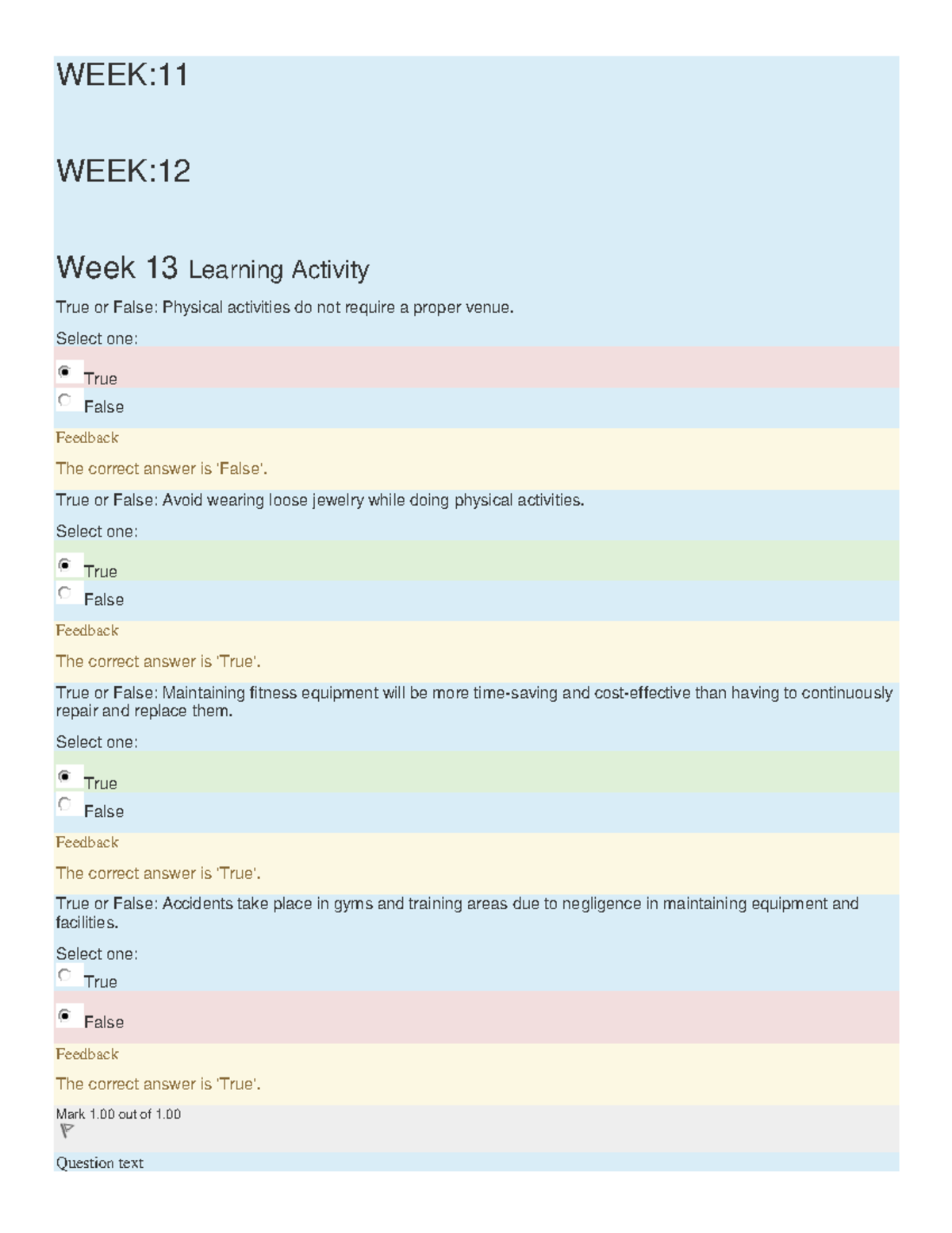 PEDH2112 GRADE 11 STUDENTS - WEEK: WEEK: Week 13 Learning Activity True ...