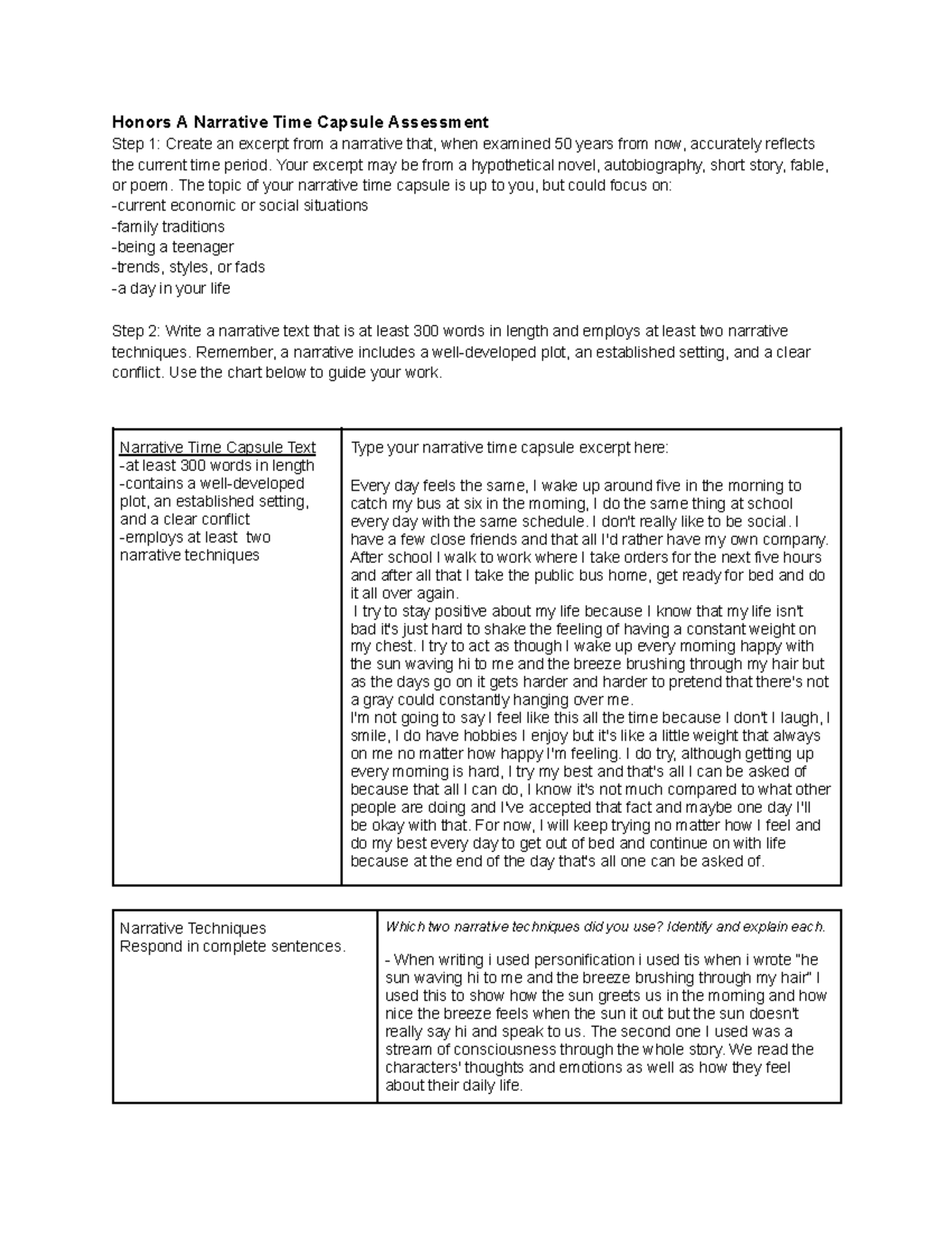 Narrative Time Capsule Reflection on 21st Century Teen Life (6.05 Ela ...
