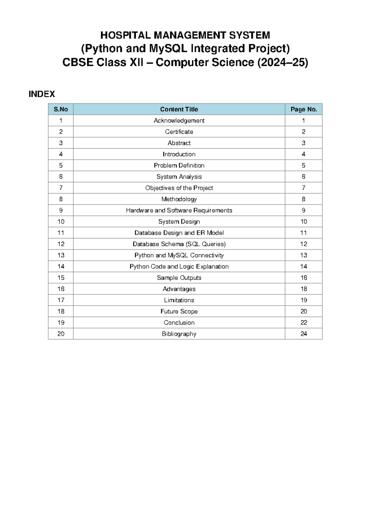 Hospital Management System Project (CBSE Class XII) - Studocu