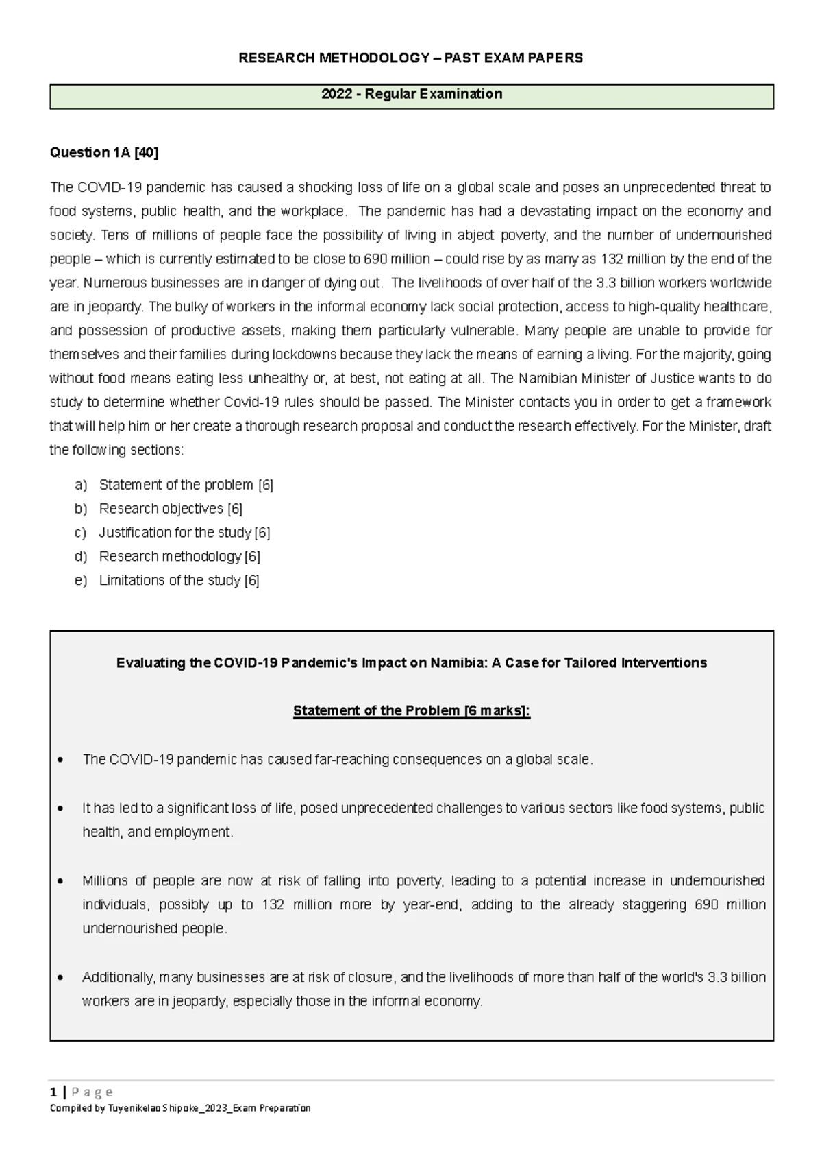 Research Methodology - past exam paper - question and answers ts - 1 ...