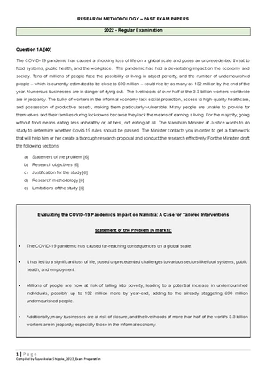 Research Methodology - past exam paper - question and answers ts - 1 ...