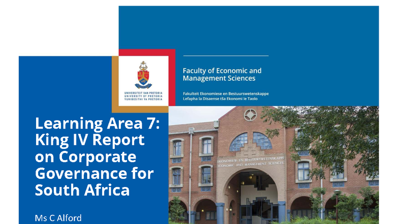 LA 7: King IV Report on Corporate Governance Overview by C. Alford ...
