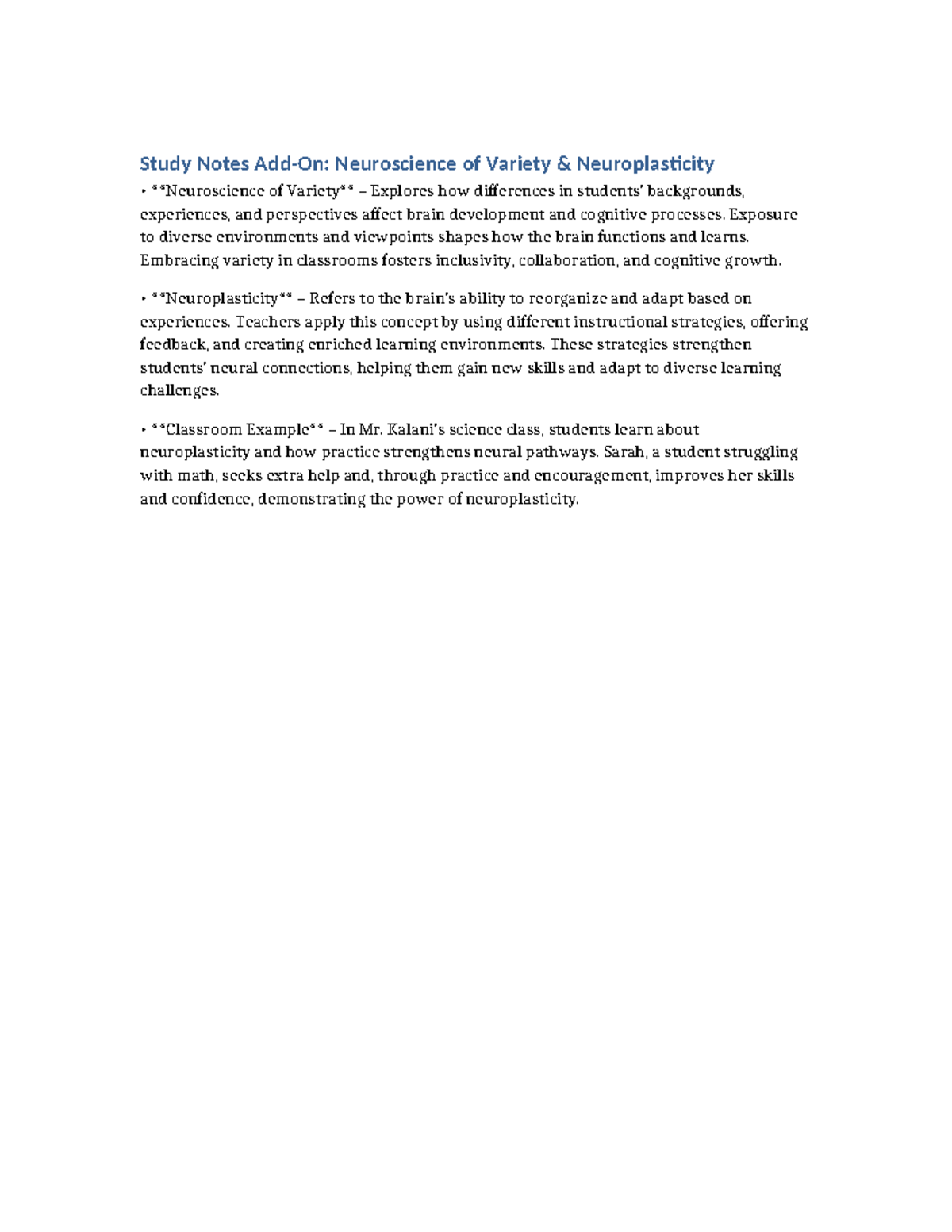 Neuroscience 101: Study Notes on Neuroplasticity and Diversity - Studocu
