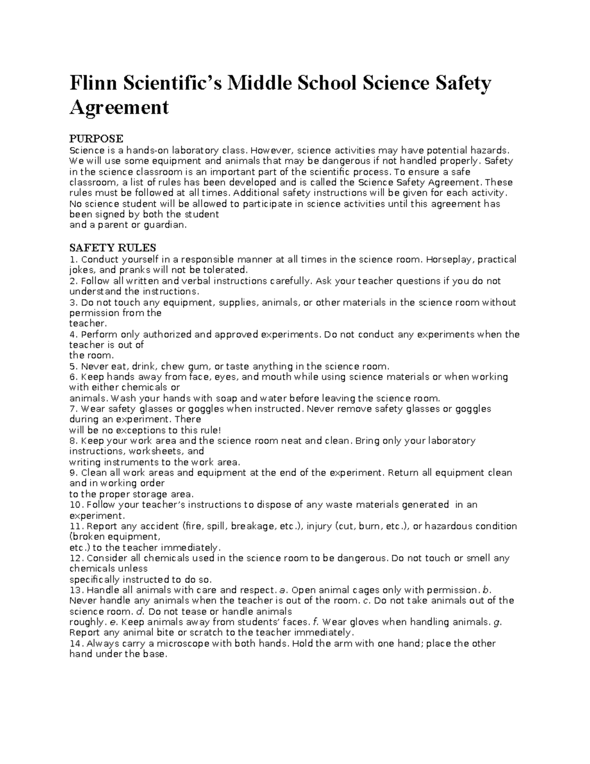 Lab Safety Agreement - Middle School Science (cvdvds) - Studocu