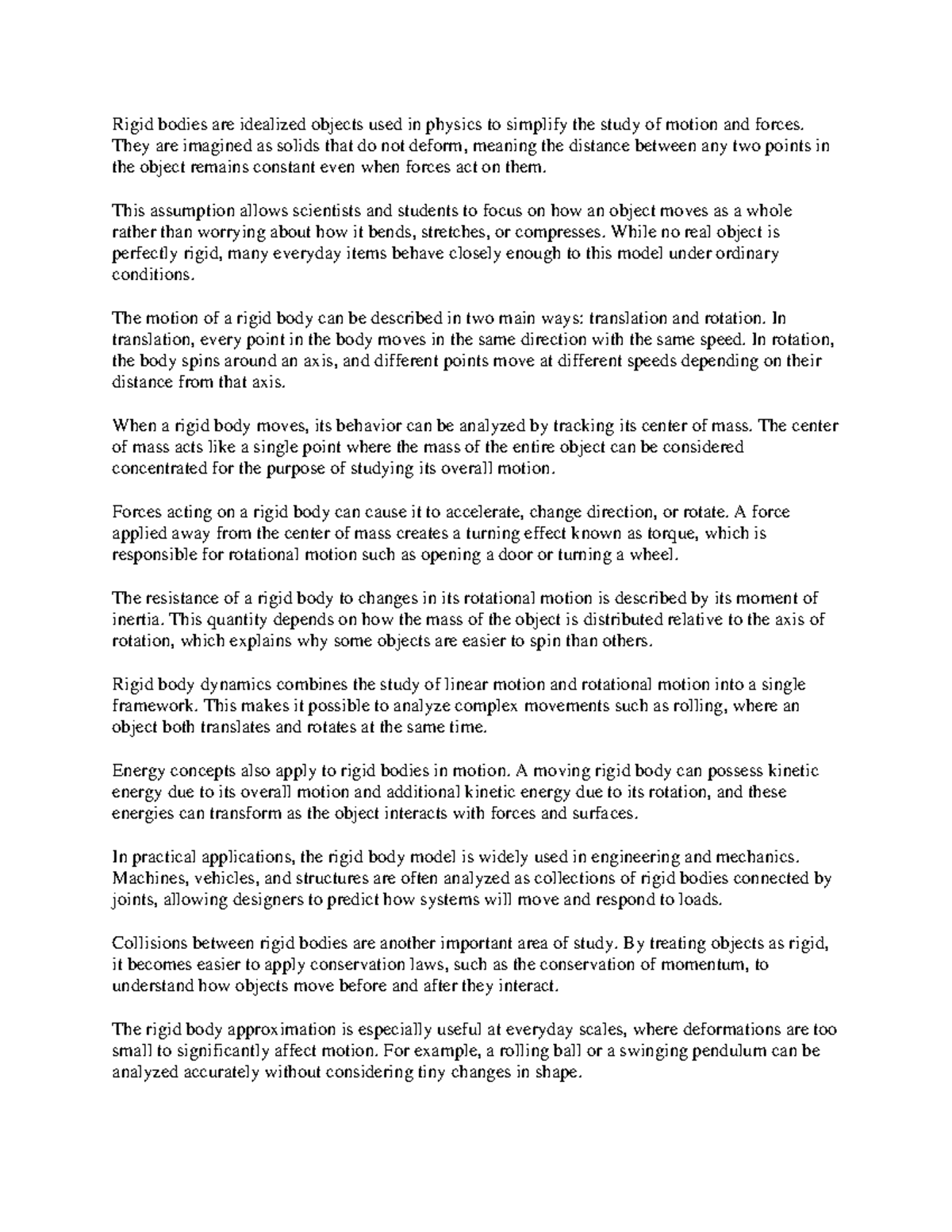 Rigid Bodies: Summary of Key Concepts and Dynamics - Studocu