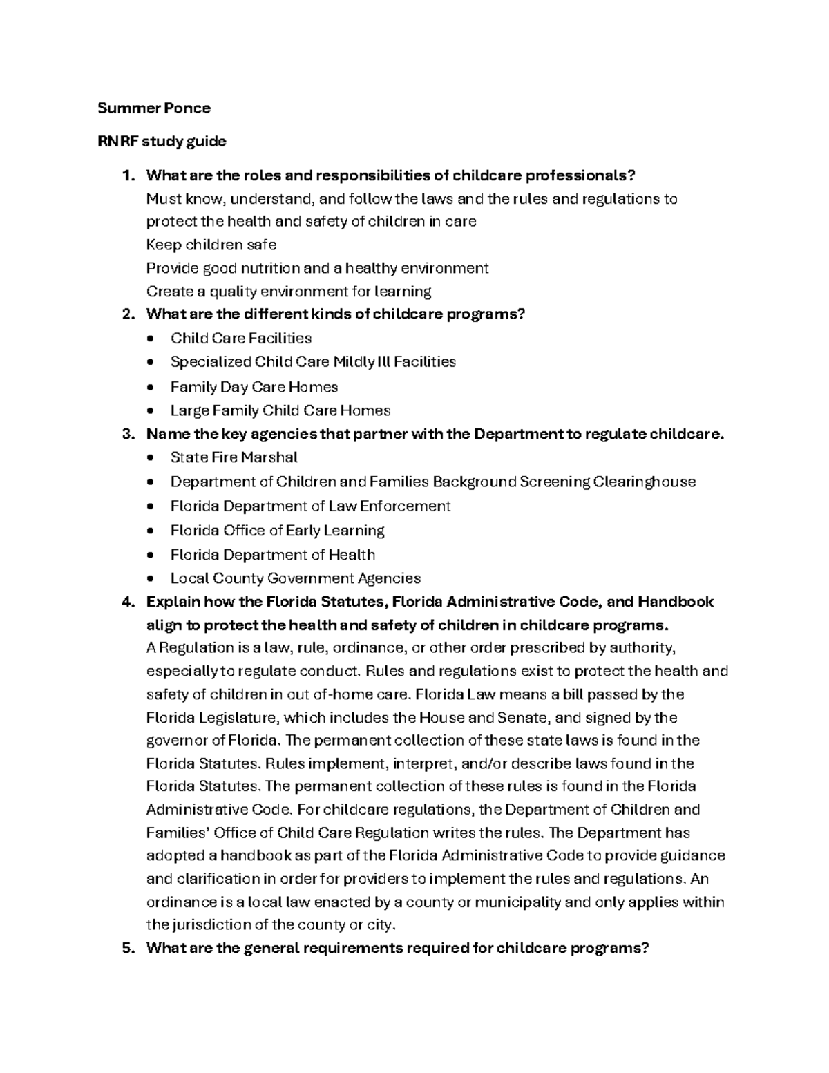 RNRF Study Guide: Key Roles, Regulations, and Requirements in Childcare ...