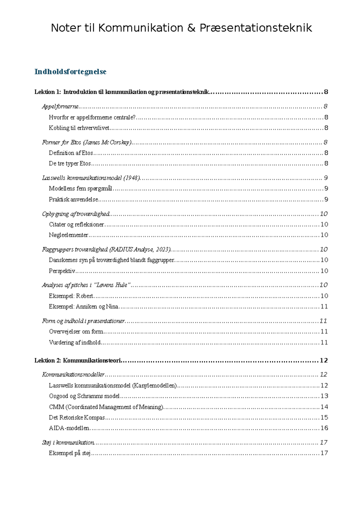 Noter til Kommunikation & Præsentationsteknik (KOMM101) - Lektioner og ...