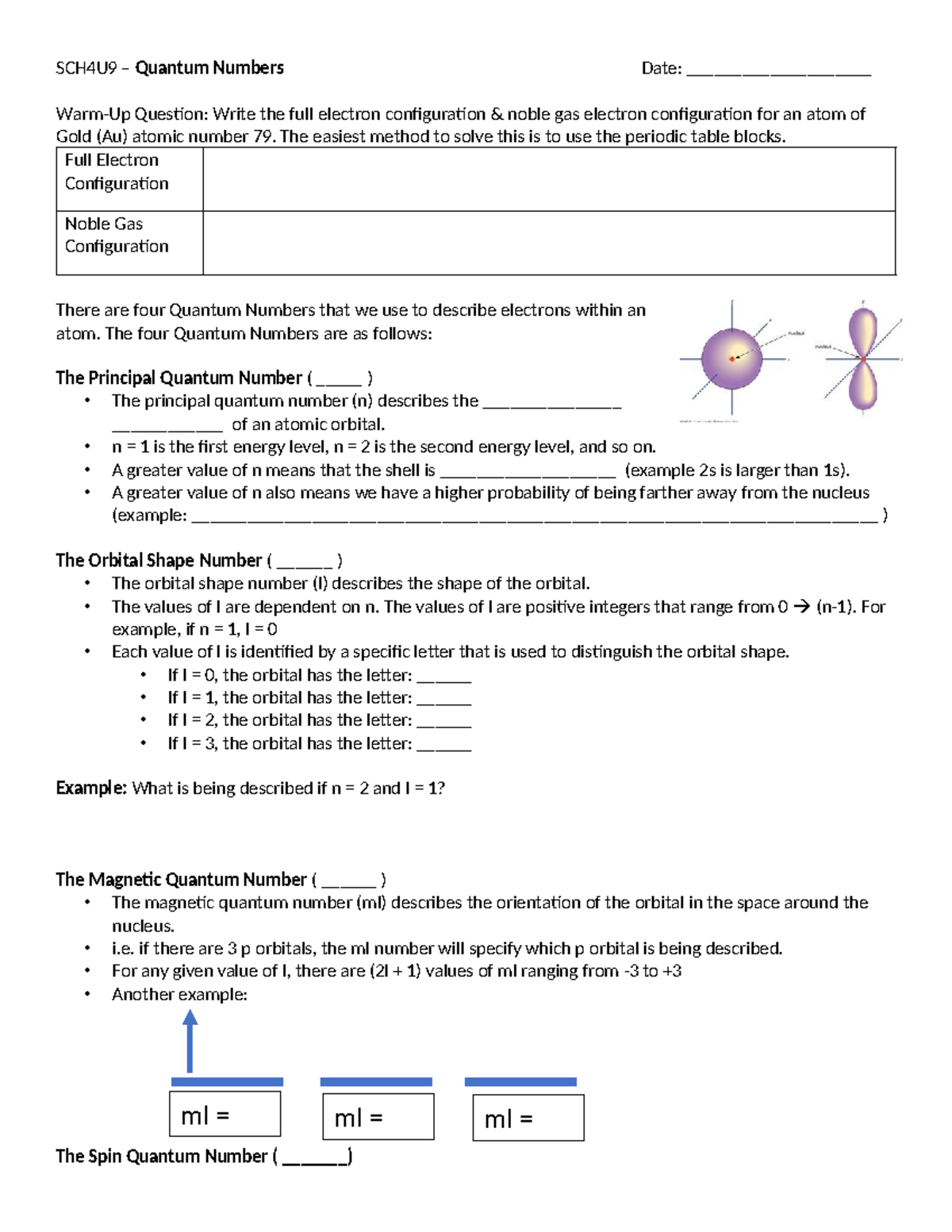 SCH4U9 Quantum Numbers: Full Electron Configurations & Descriptions ...