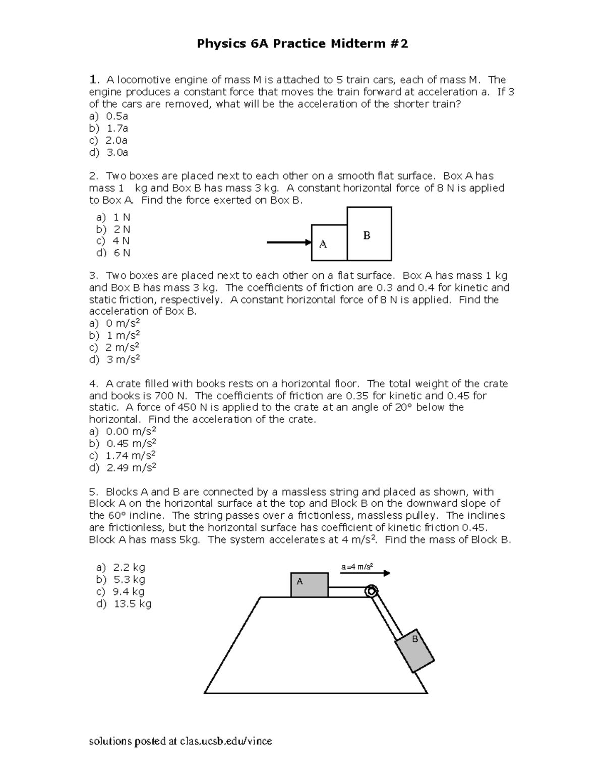 Physics 6A Midterm 2: Practice Problems and Solutions - Studocu