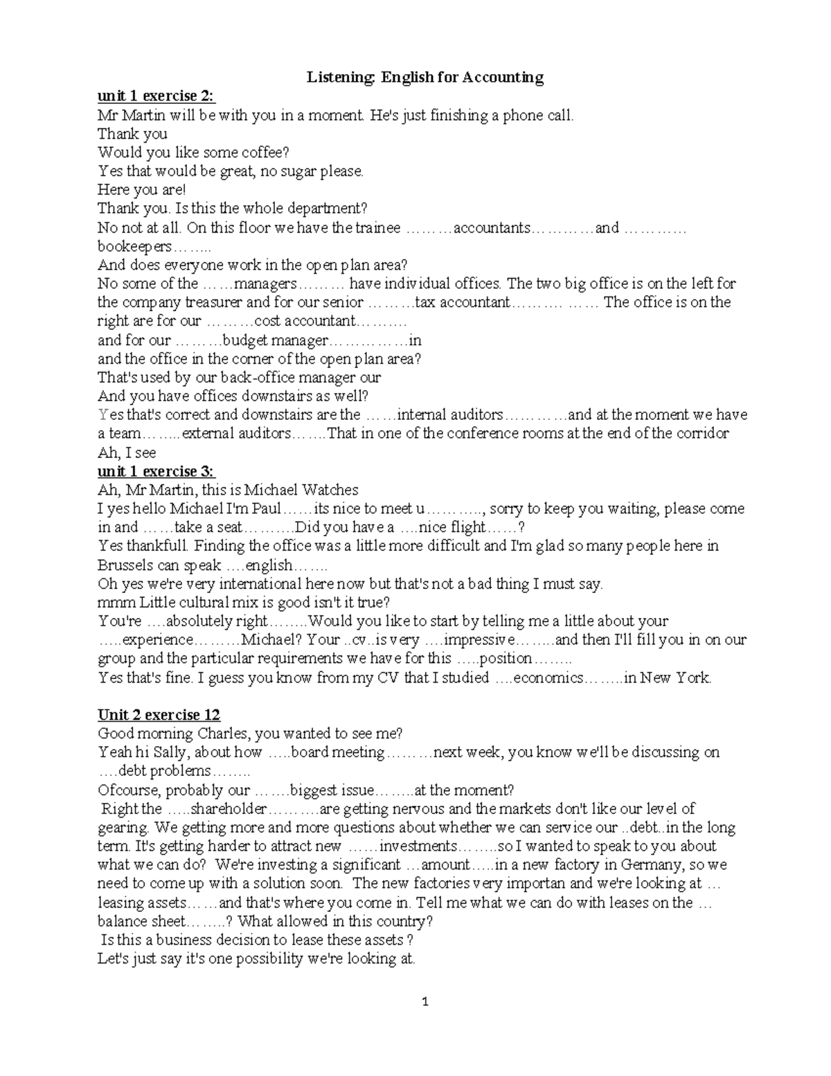 Listening Practice: English for Accounting - Unit Exercises 1 & 2 - Studocu