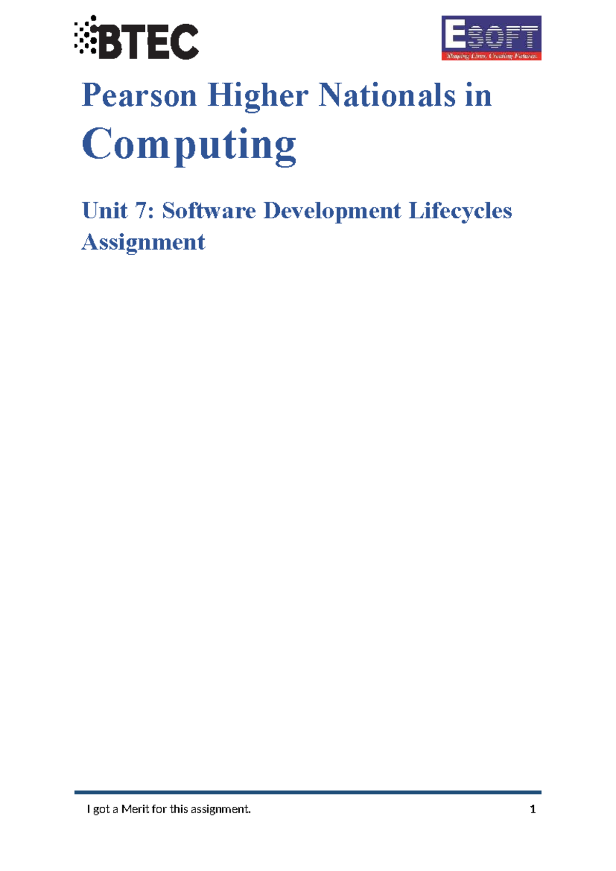 Unit 07 - Software Development Life Cycle (SDLC) Assignment Esoft - Studocu