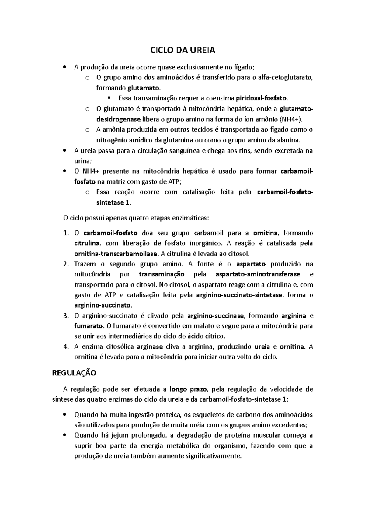 Ciclo da ureia - Resumo - CICLO DA UREIA A produção da ureia ocorre ...