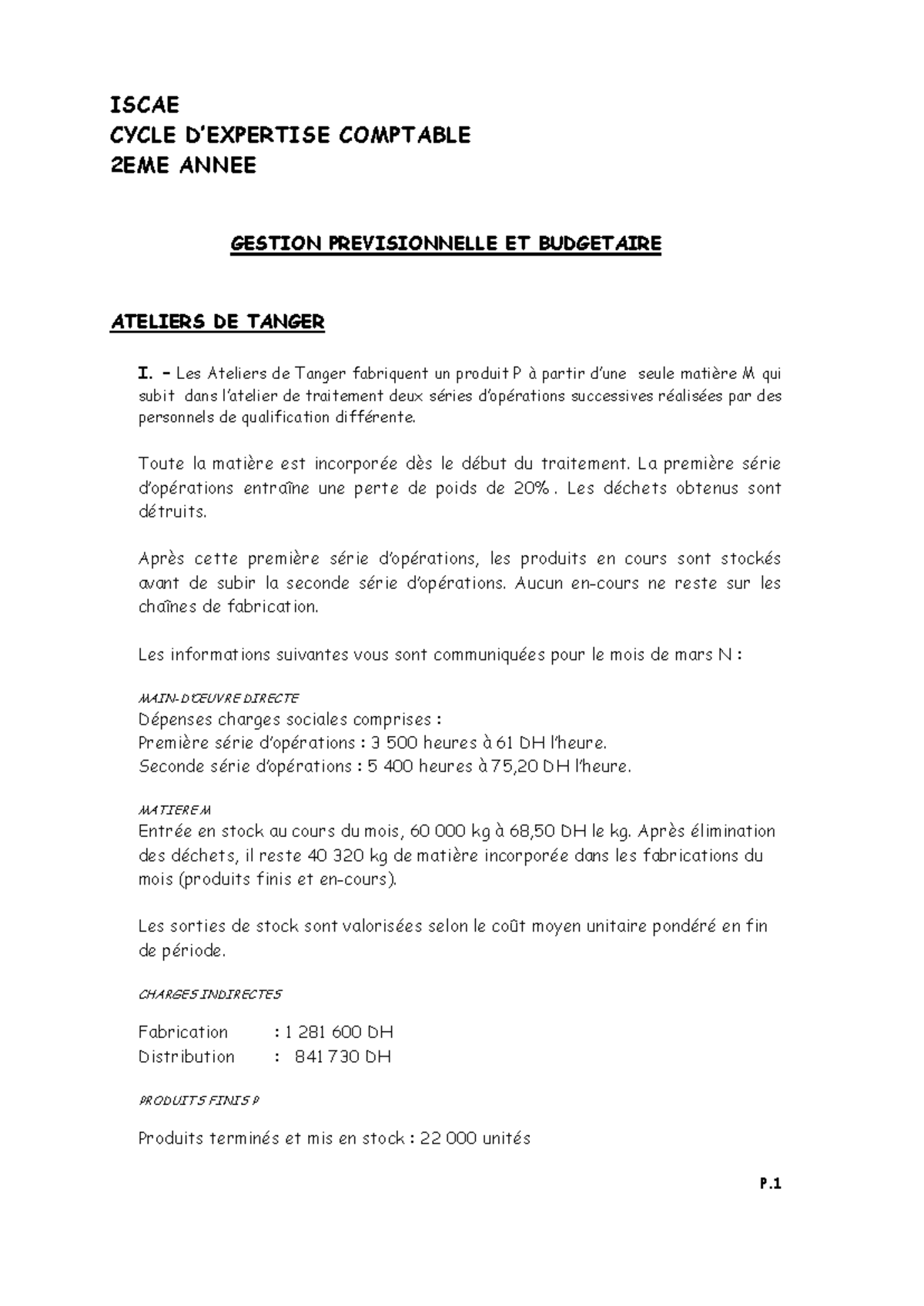 ISCAE CYCLE COMPTABLE 2EME ANNEE GESTION BUDGETAIRE - ATELIERS DE ...