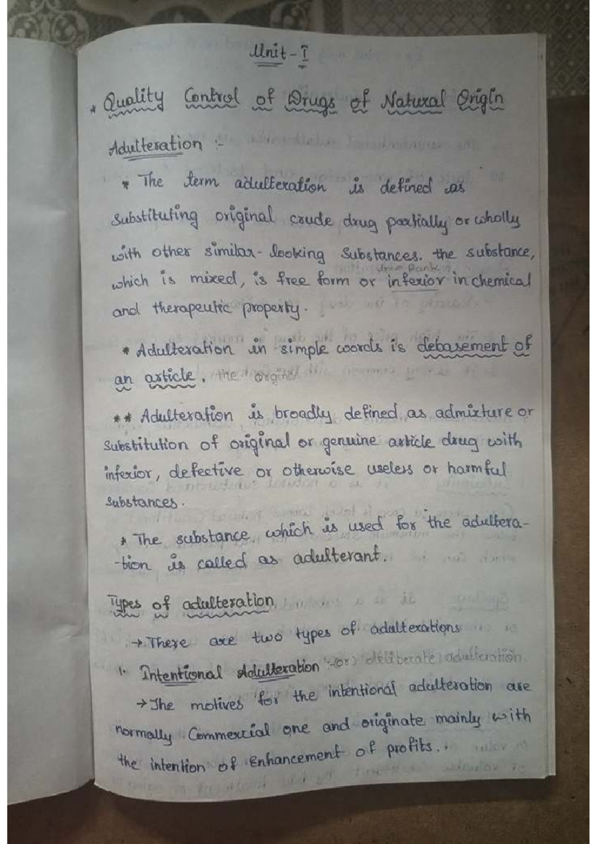 Unit I: Quality Control of Natural Origin Drugs and Adulteration - Studocu