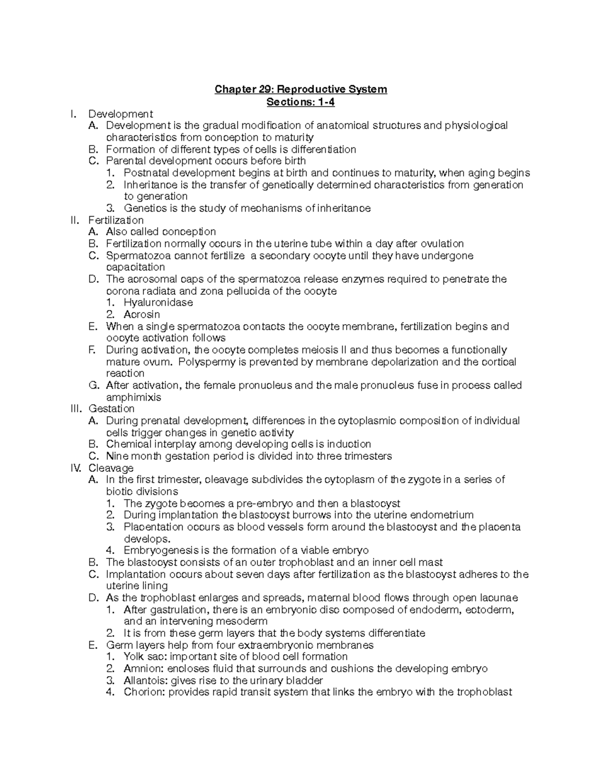 Reproductive System Outline - Chapter 29: Reproductive System Sections ...