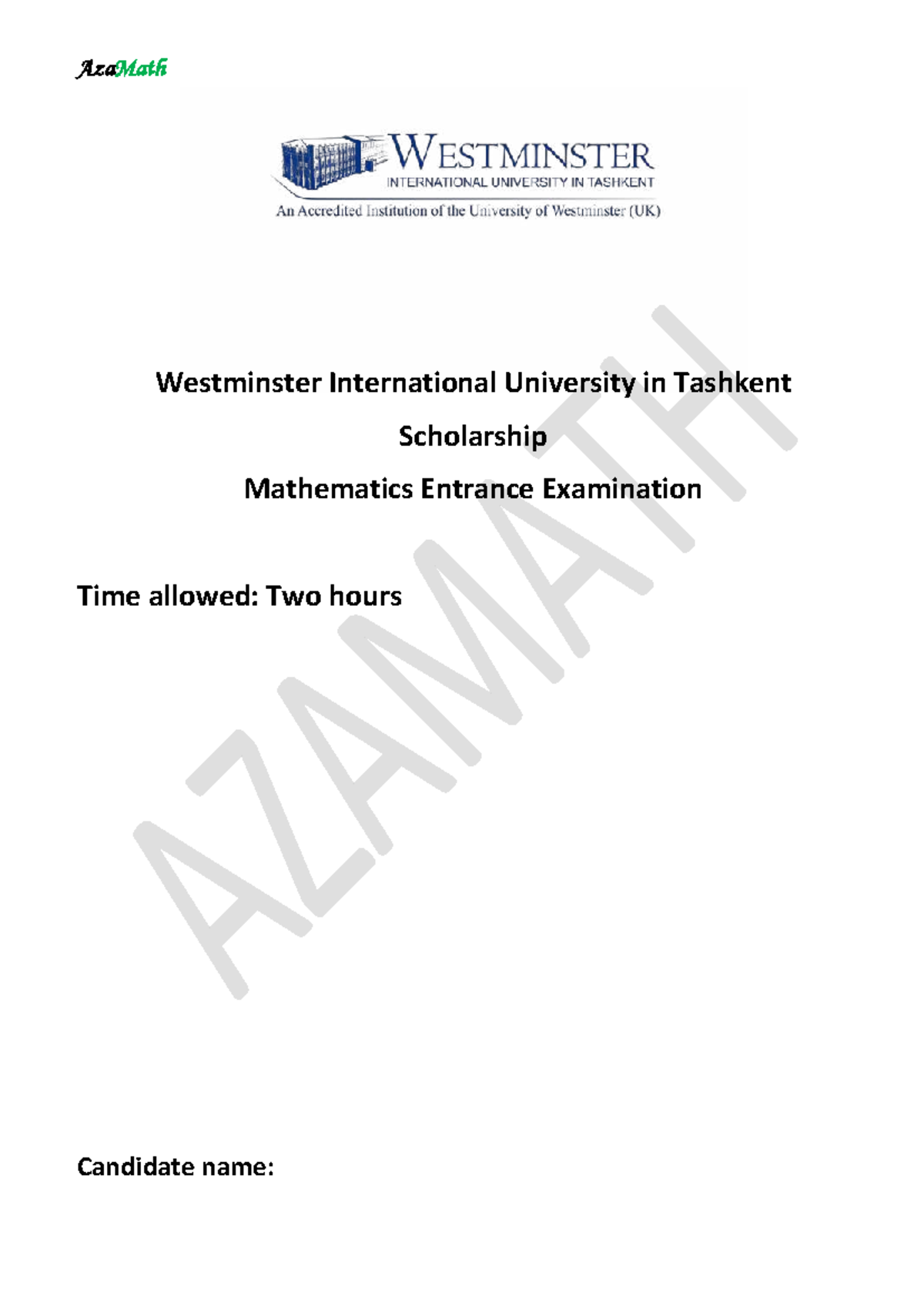 AzaMath Scholarship Mathematics Entrance Exam Guide - Studocu