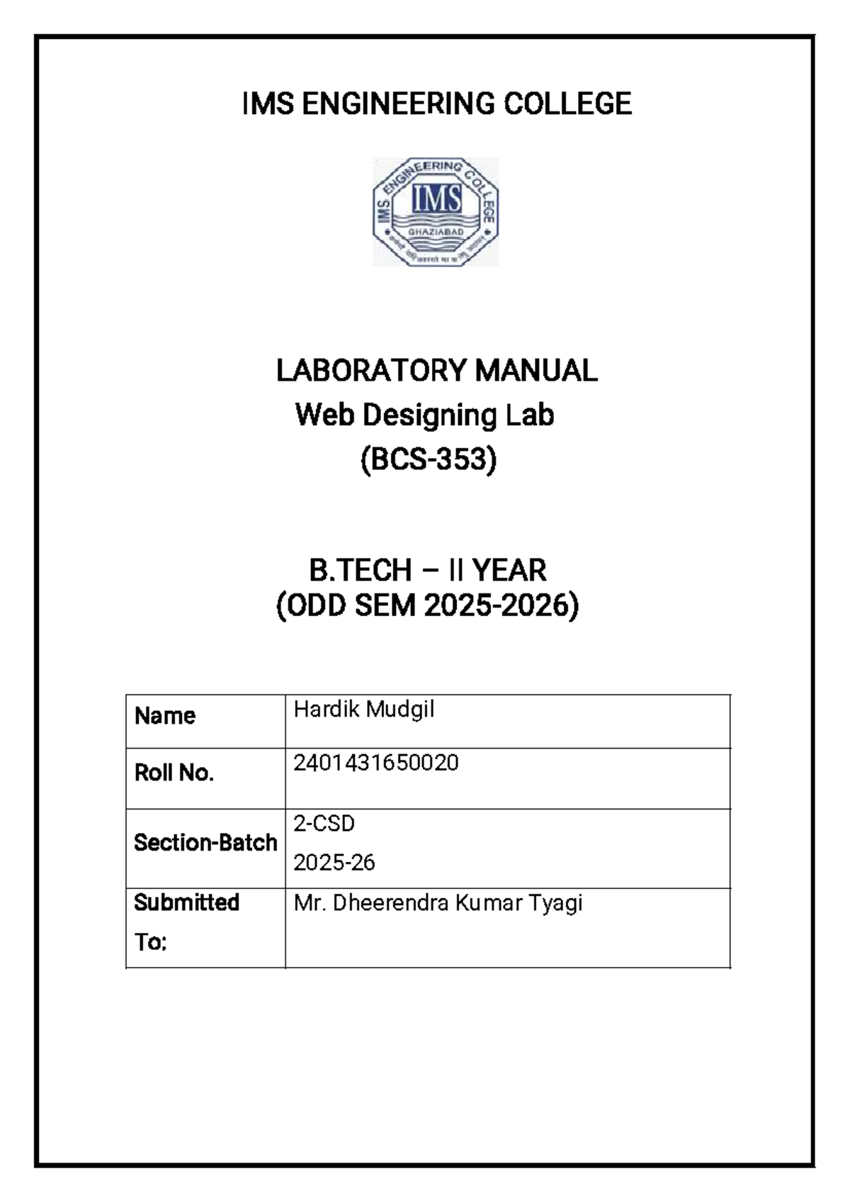 Web Designing Lab Manual - B.TECH II Year (C221) - Studocu