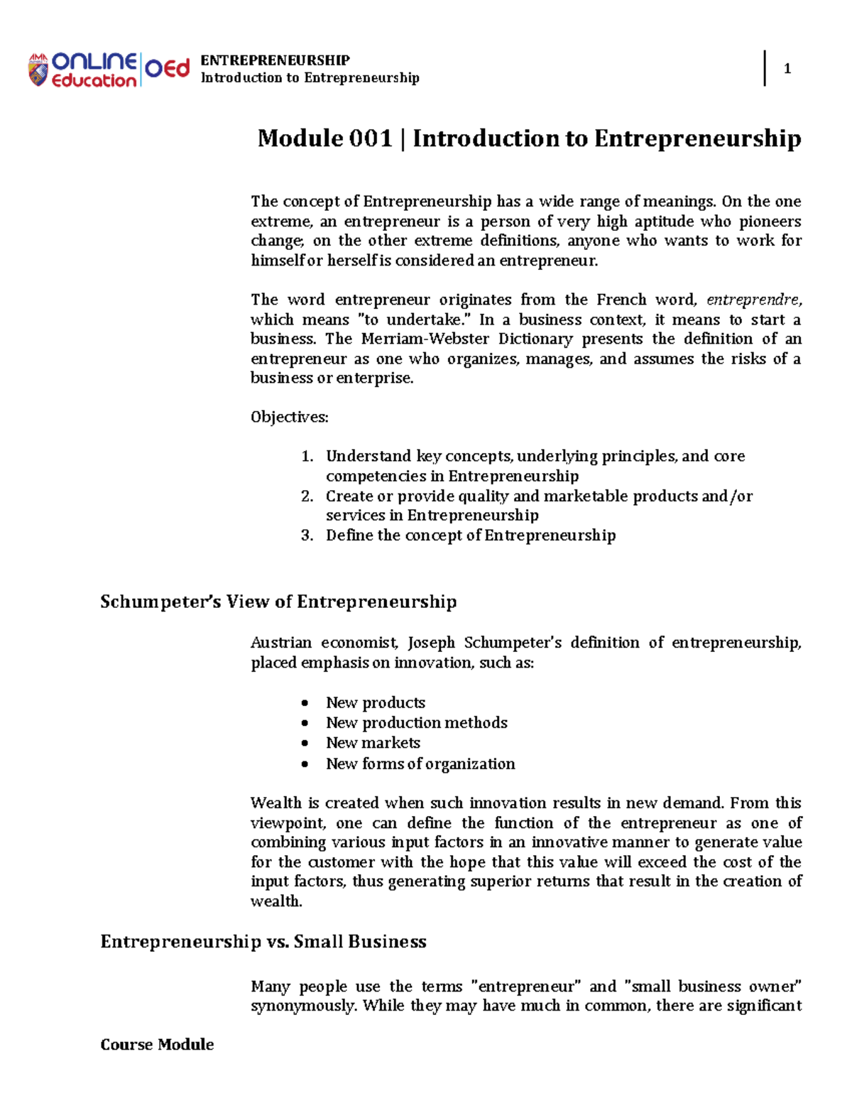 Module 001: Introduction to Entrepreneurship - Week 1 Overview - Studocu