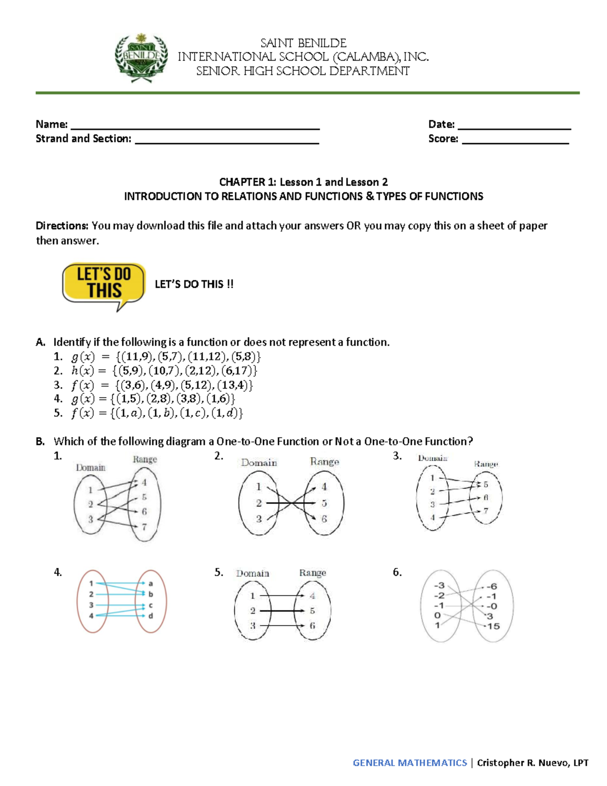 Gen Math Worksheet 1 - GENERAL MATHEMATICS | Cristopher R. Nuevo, LPT ...