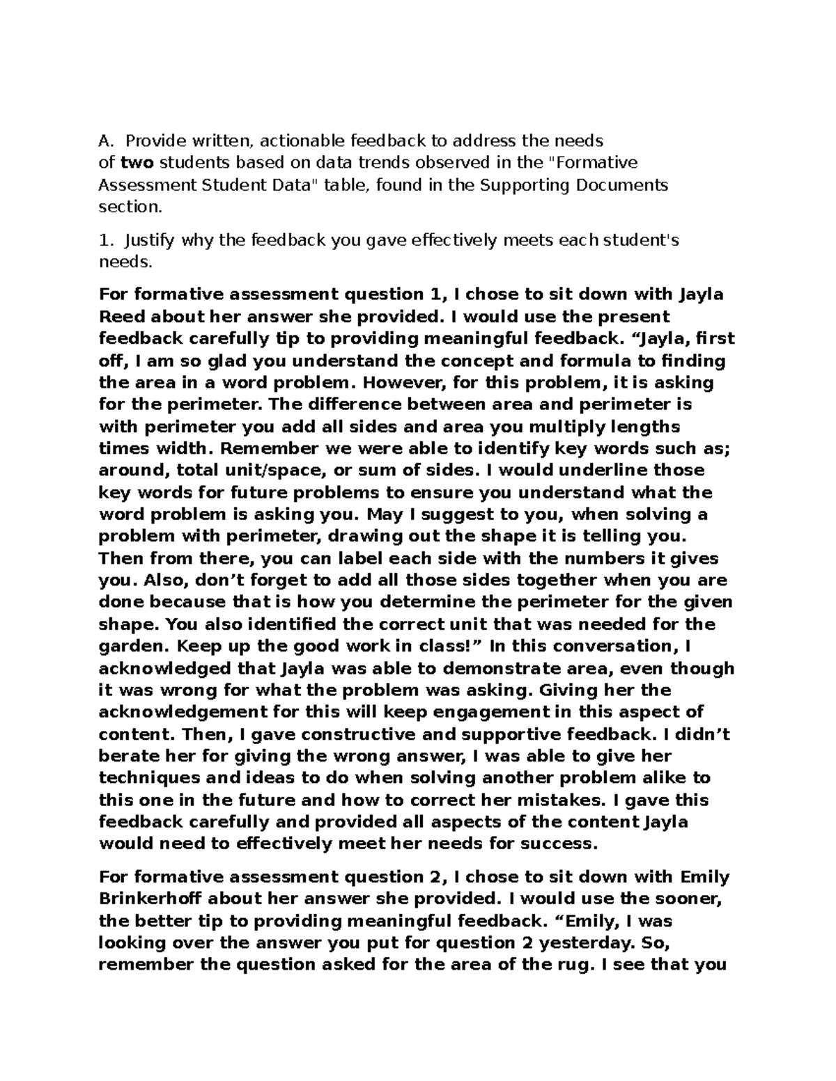 D659 Task 1 - Actionable Feedback for Student Assessments - Studocu