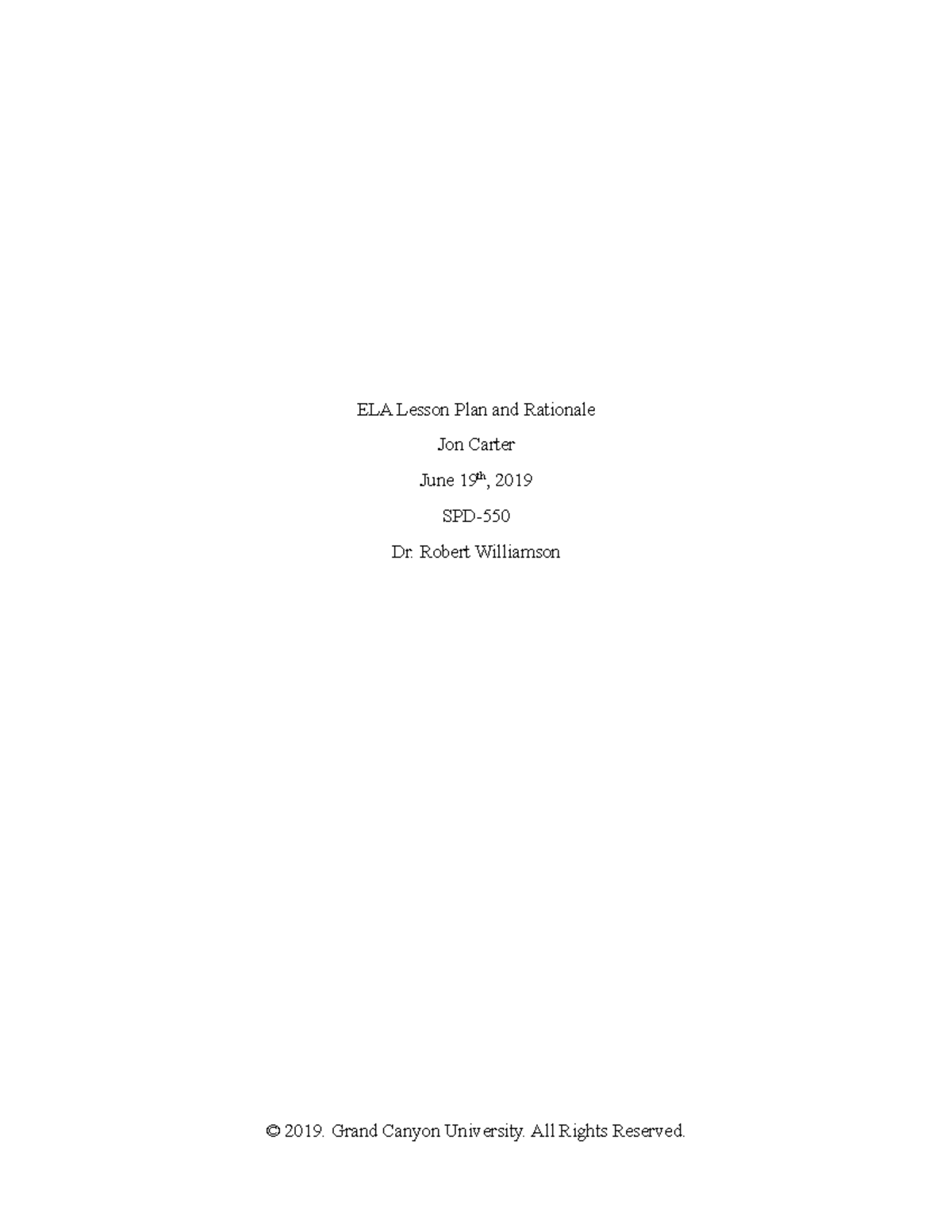 ELA Lesson Plan & Rationale for 5th Grade - Jon Carter SPD-550 - Studocu