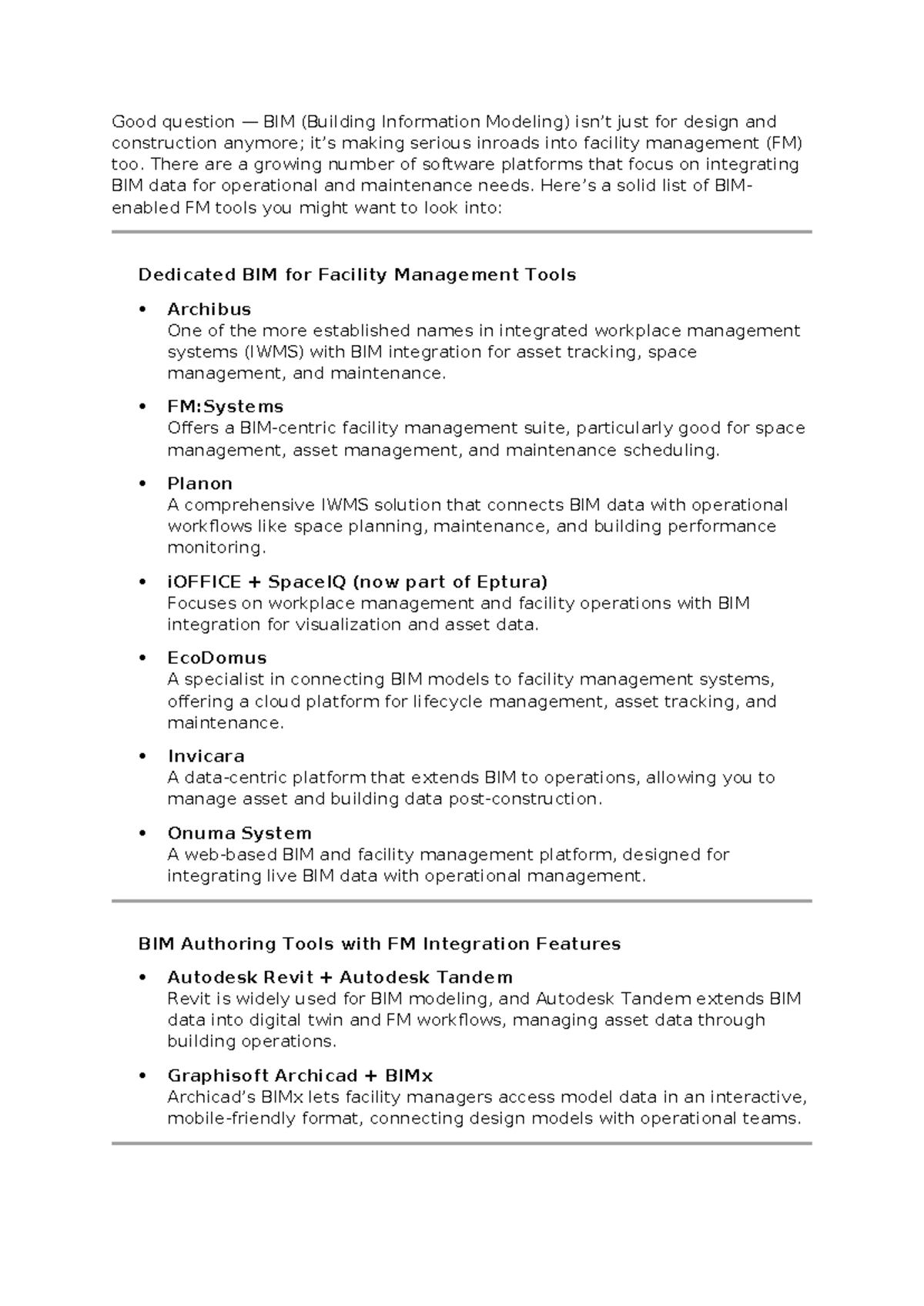 BIM Applications for FM: Tools and Integration for Facility Management ...