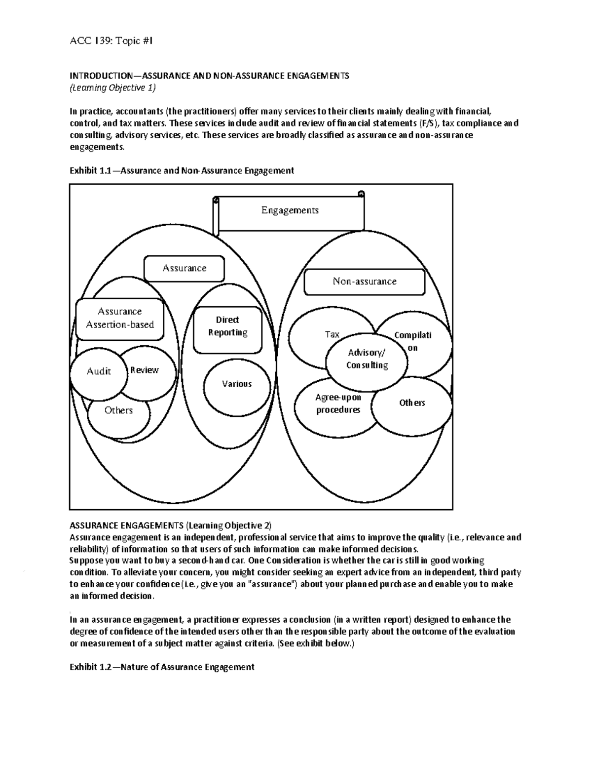 ACC 139 01 Assurance vs Non-Assurance Engagements Overview - Studocu
