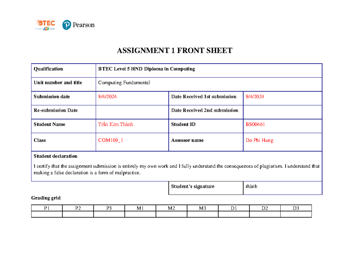 COM109 Assignment 1: Data Types and Error Handling Explained - Studocu