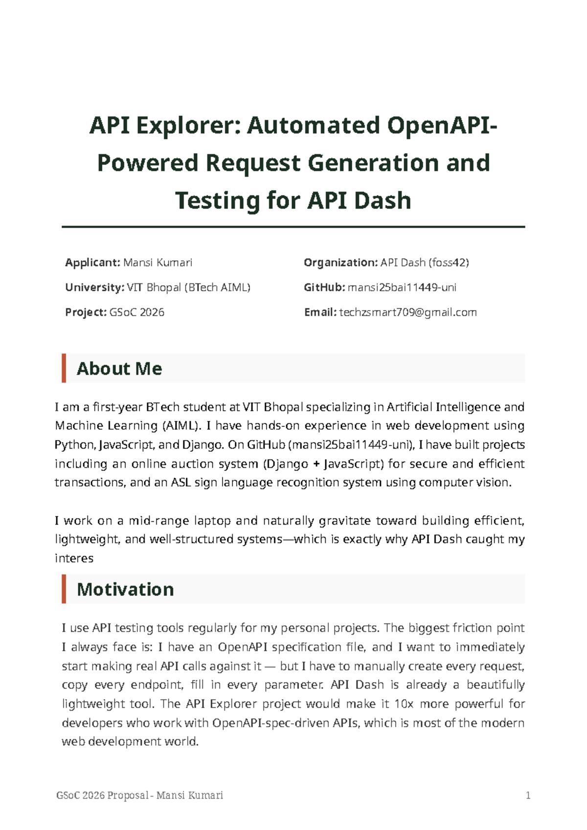 GSoC 2026 Proposal: API Explorer for API Dash by Mansi Kumari - Studocu