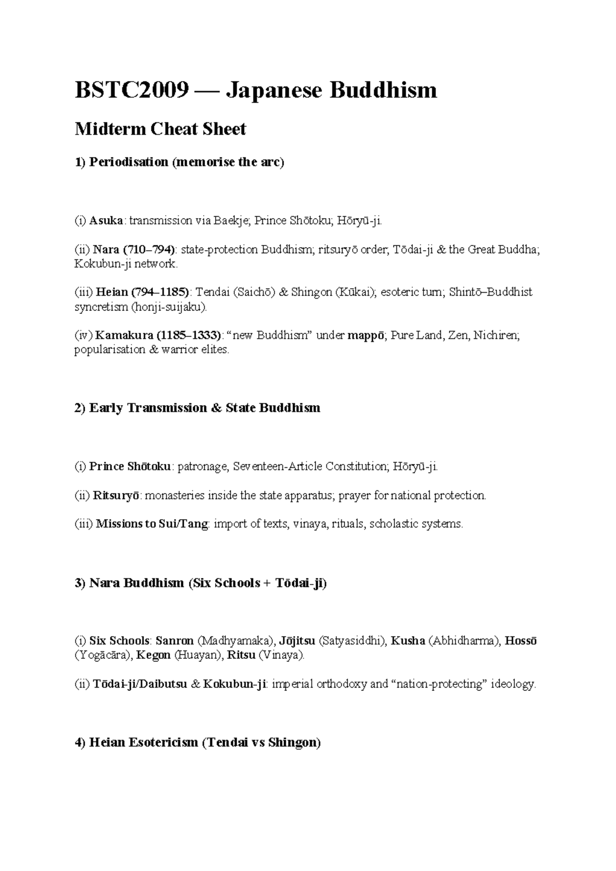 BSTC2009 Japanese Buddhism Midterm Study Guide - Studocu